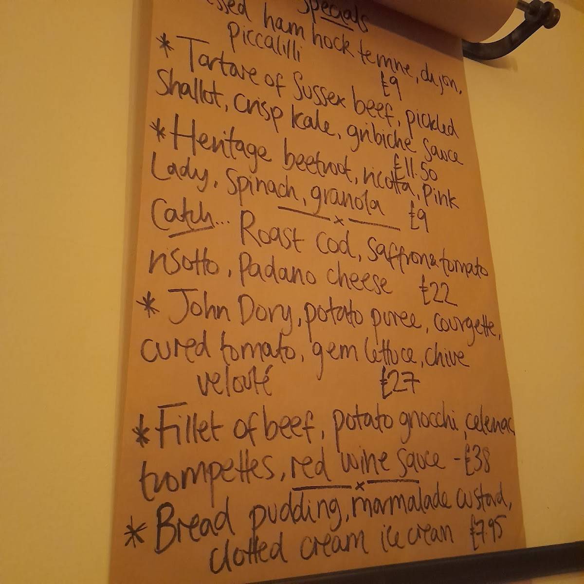 Menu at The Parsons Table restaurant, Arundel