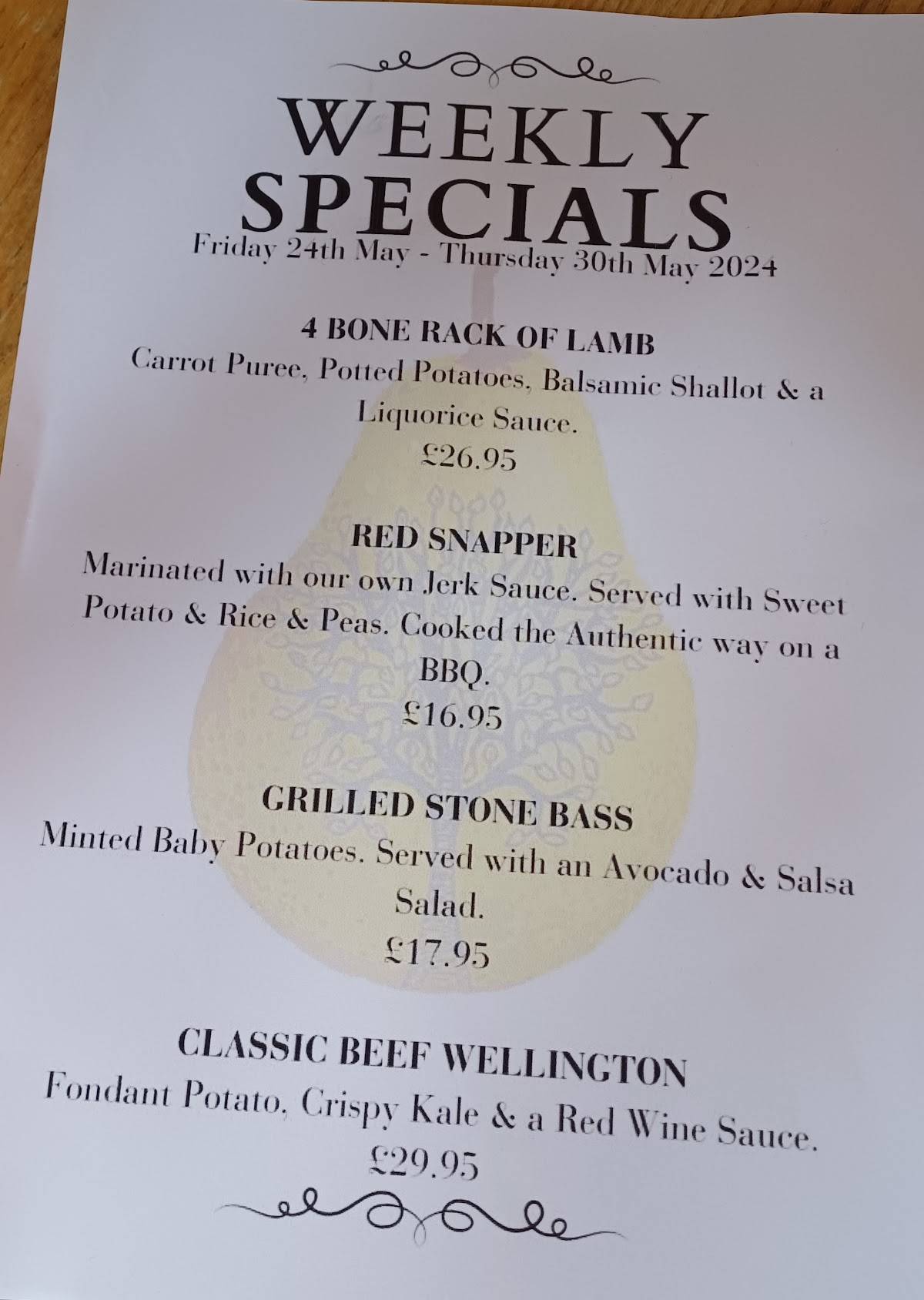 Menu at The Pear Tree pub & bar, Mirfield