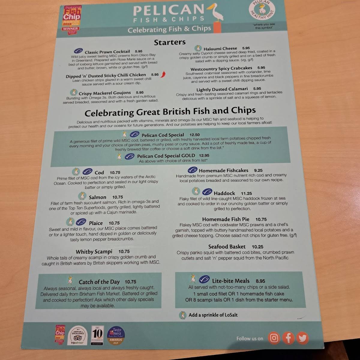 Menu at The Pelican restaurant, Barnstaple