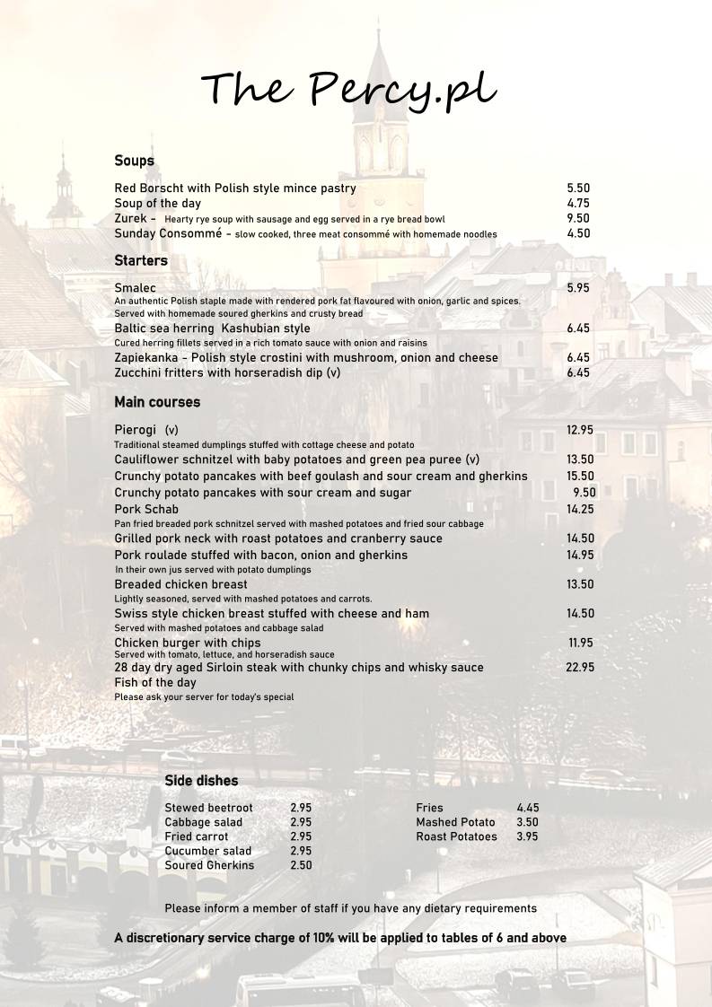 Menu at The Percy restaurant, Edinburgh