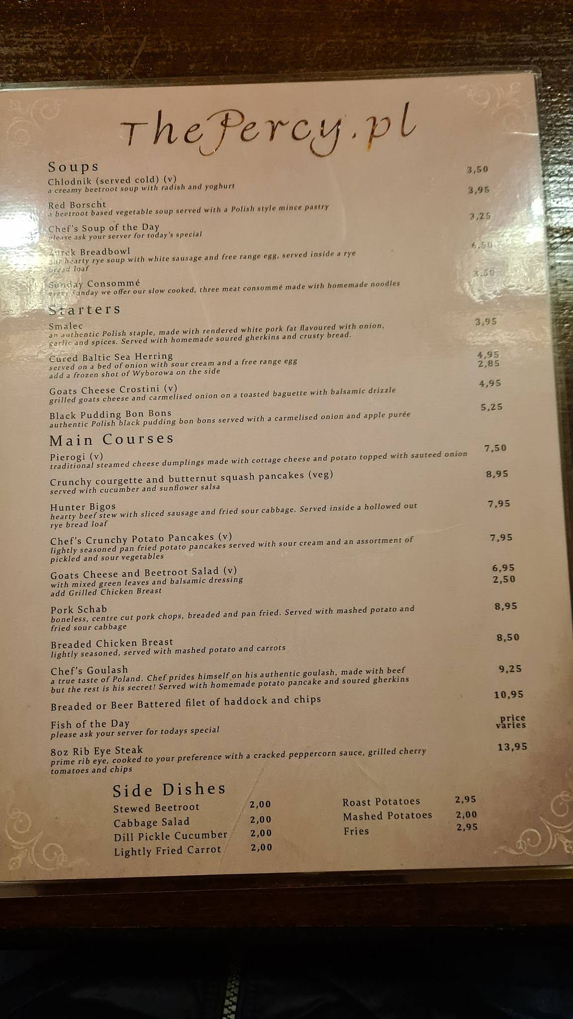 Menu at The Percy restaurant, Edinburgh