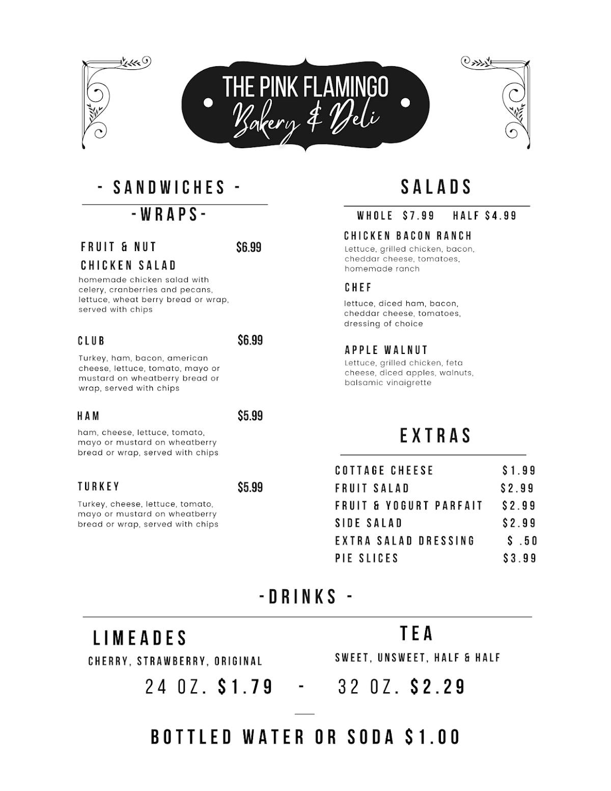 Menu at The Pink Flamingo restaurant, Adair, 430 W Main St
