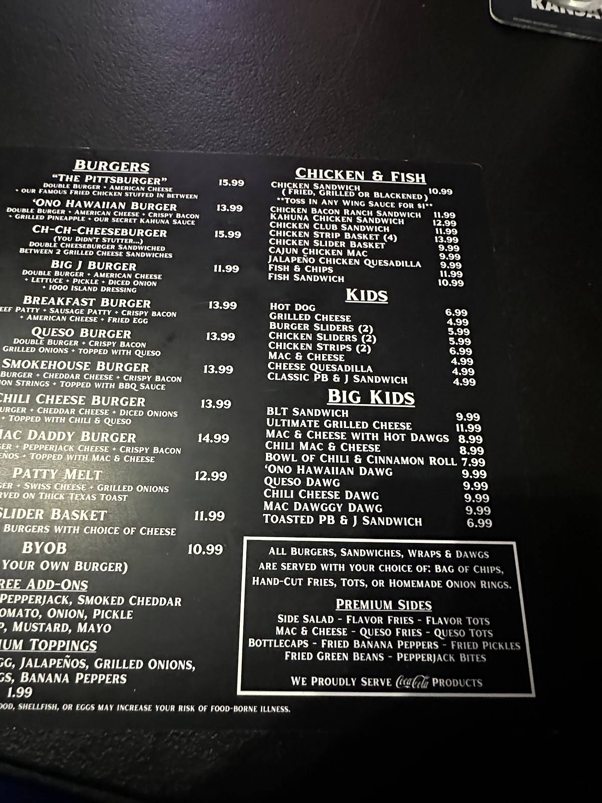 Menu at The Pitt pub & bar, Pittsburg