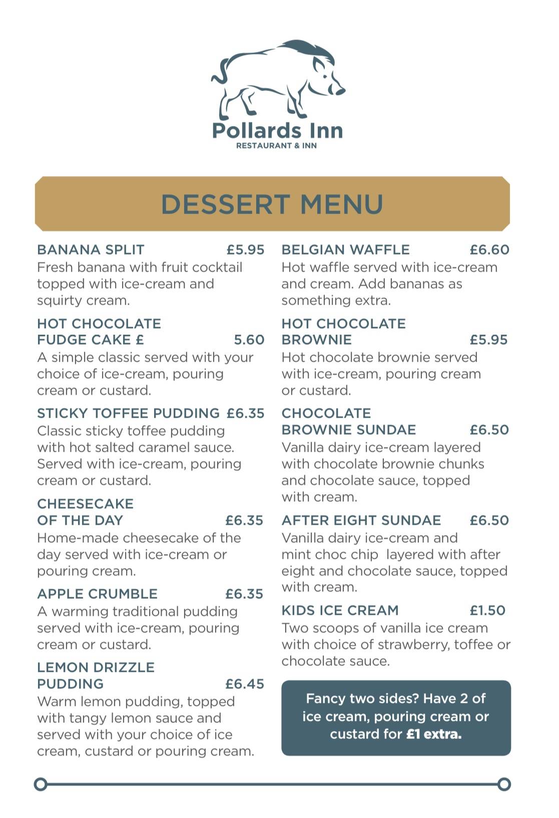 Menu at The Pollards Inn pub & bar, Bishop Auckland