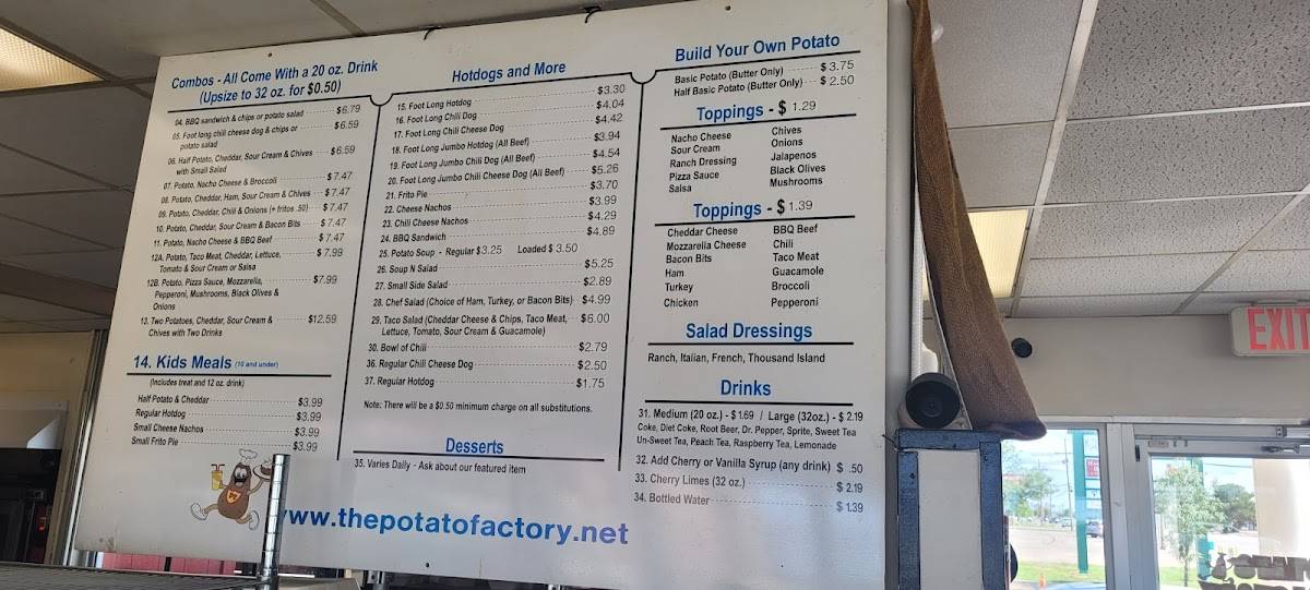 Menu at The Potato Factory fast food, Amarillo, S Western St