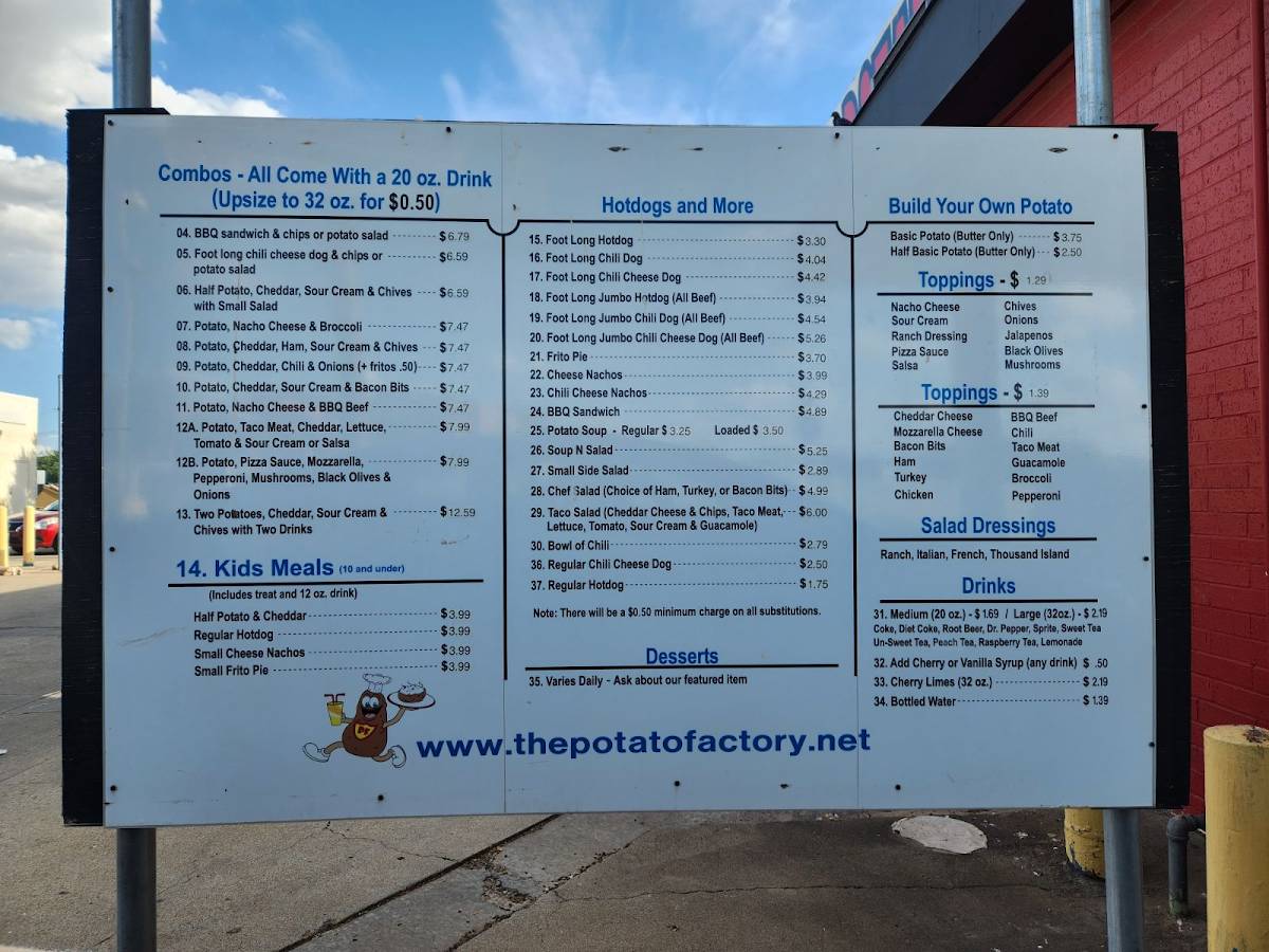 Menu at The Potato Factory fast food, Amarillo, S Western St