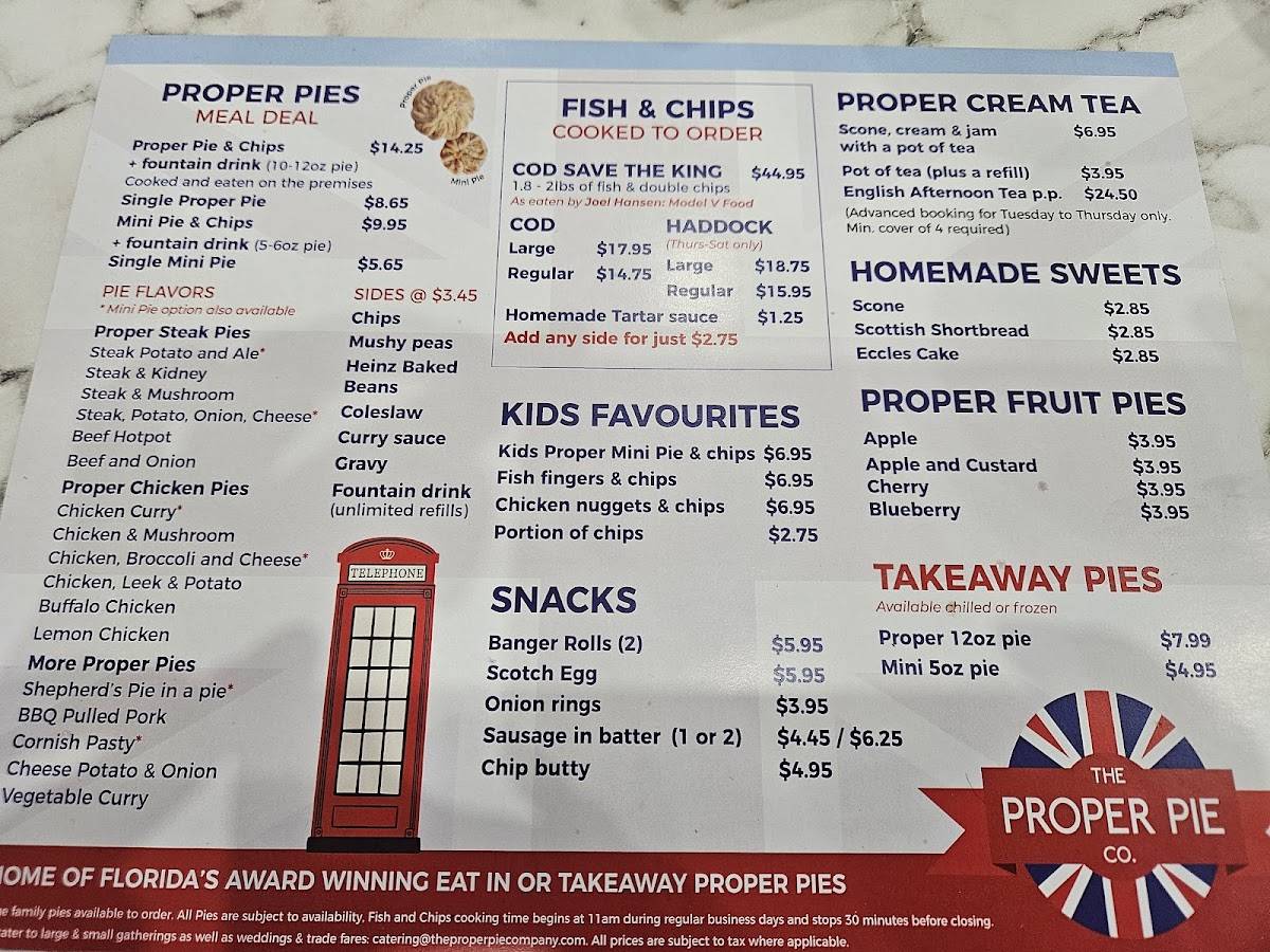 Menu at The Proper Pie Company restaurant, Haines City, 511 US-17 92 W