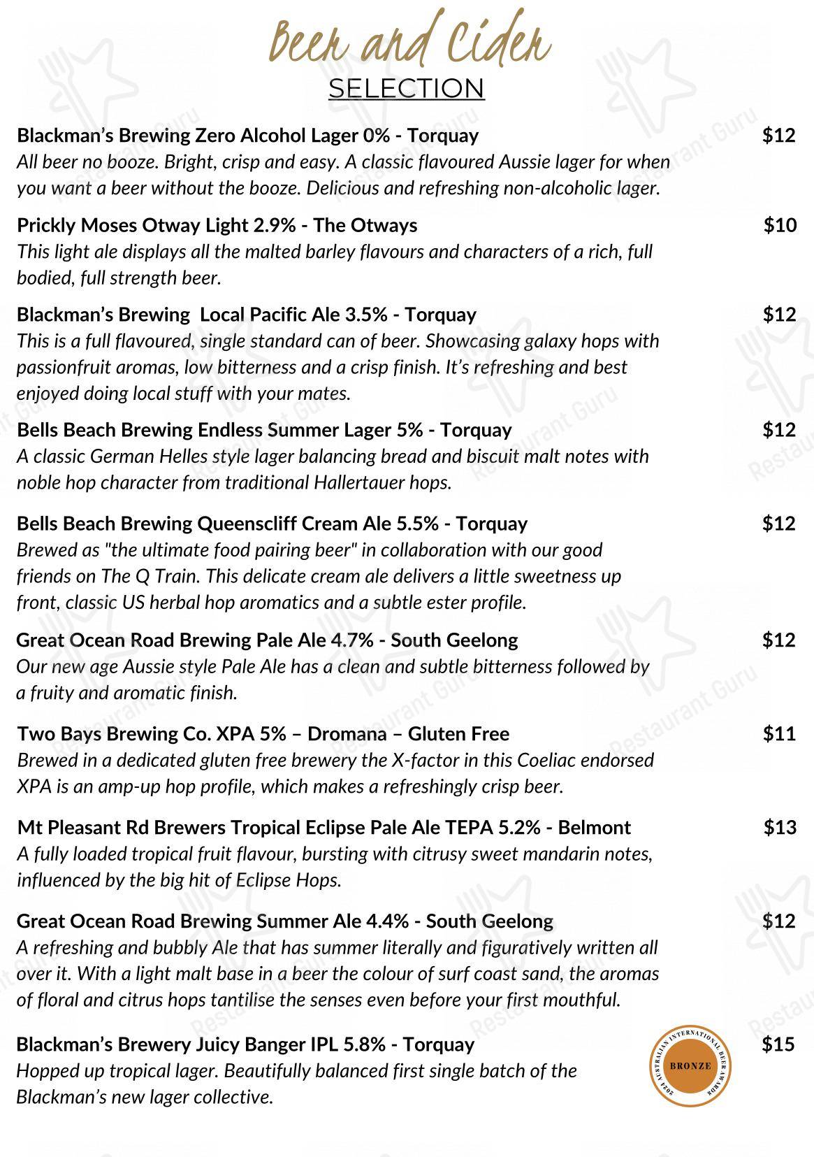 Menu at The Q Train restaurant, Drysdale, 2/10 Station St