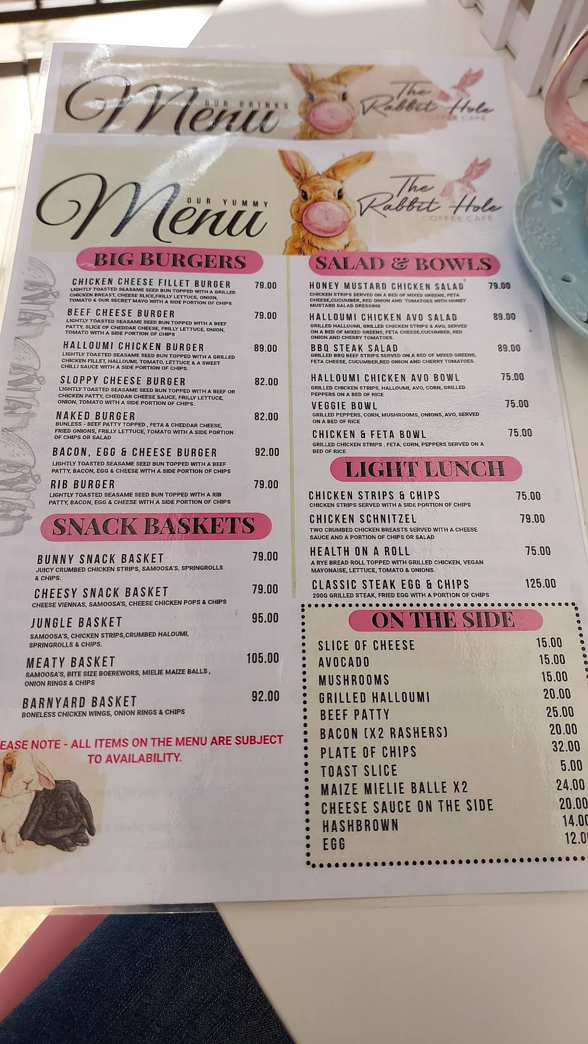 Menu at The Rabbit Hole Coffee Cafe, Boksburg