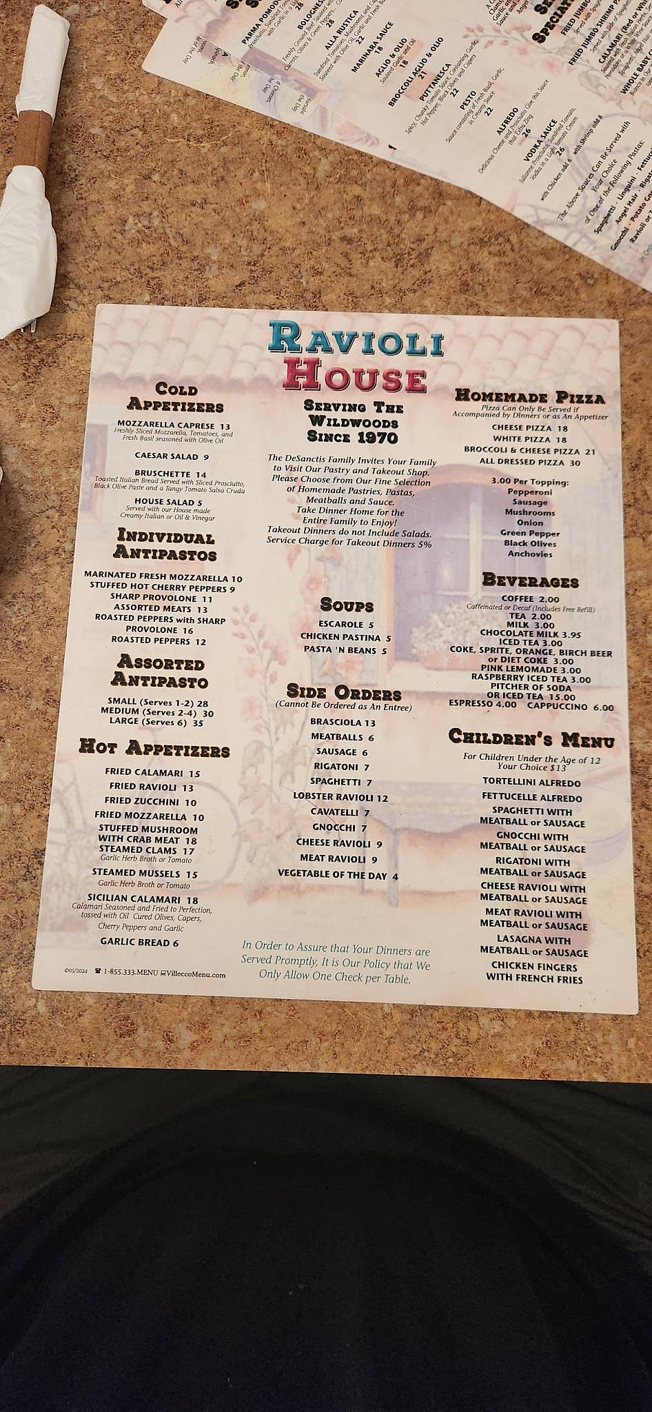 Menu at The Ravioli House restaurant, Wildwood