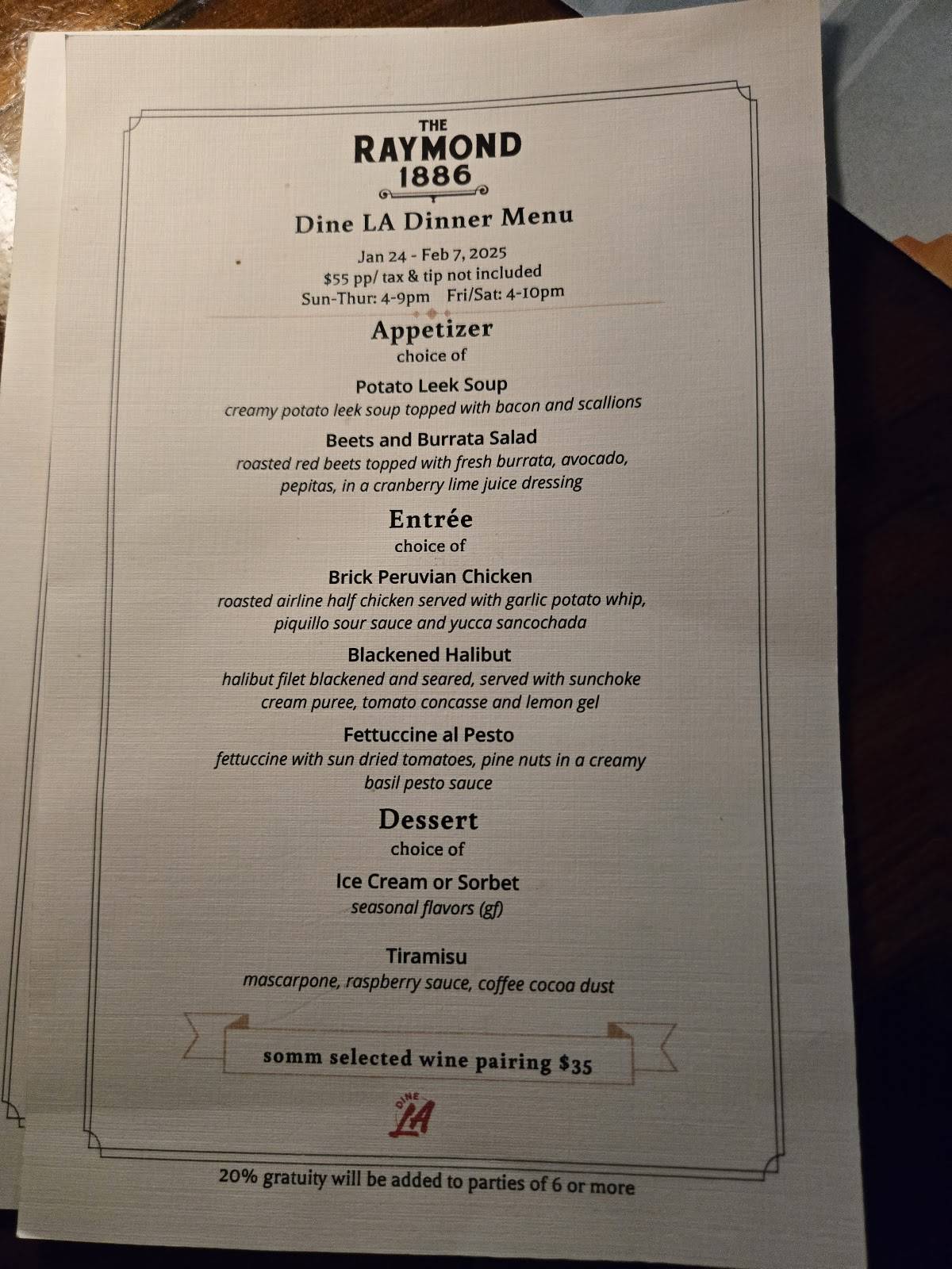 Menu at The Raymond Restaurant - Brunch, Dinner & Happy Hour Pasadena ...