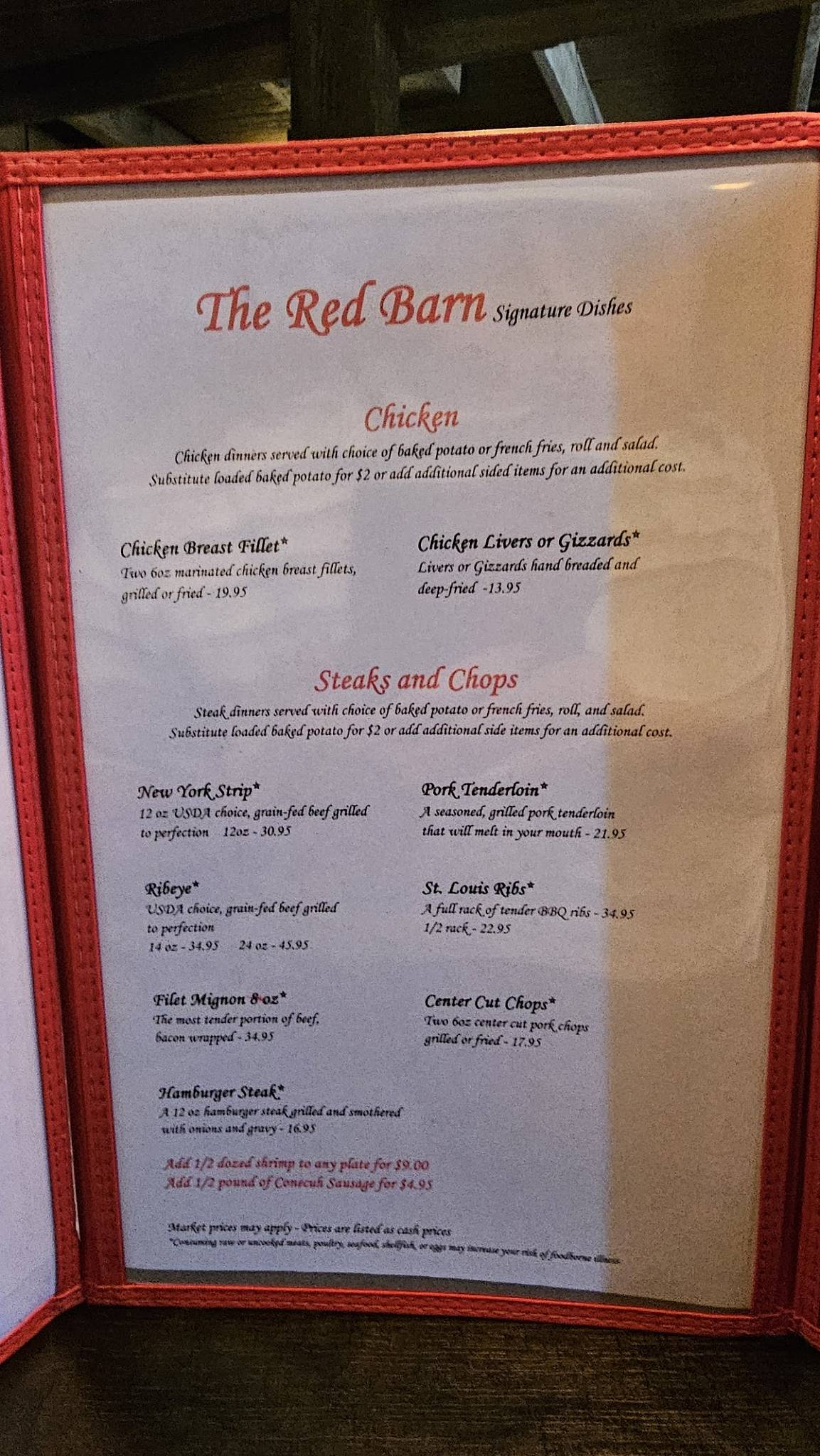 Menu at The Red Barn, Demopolis