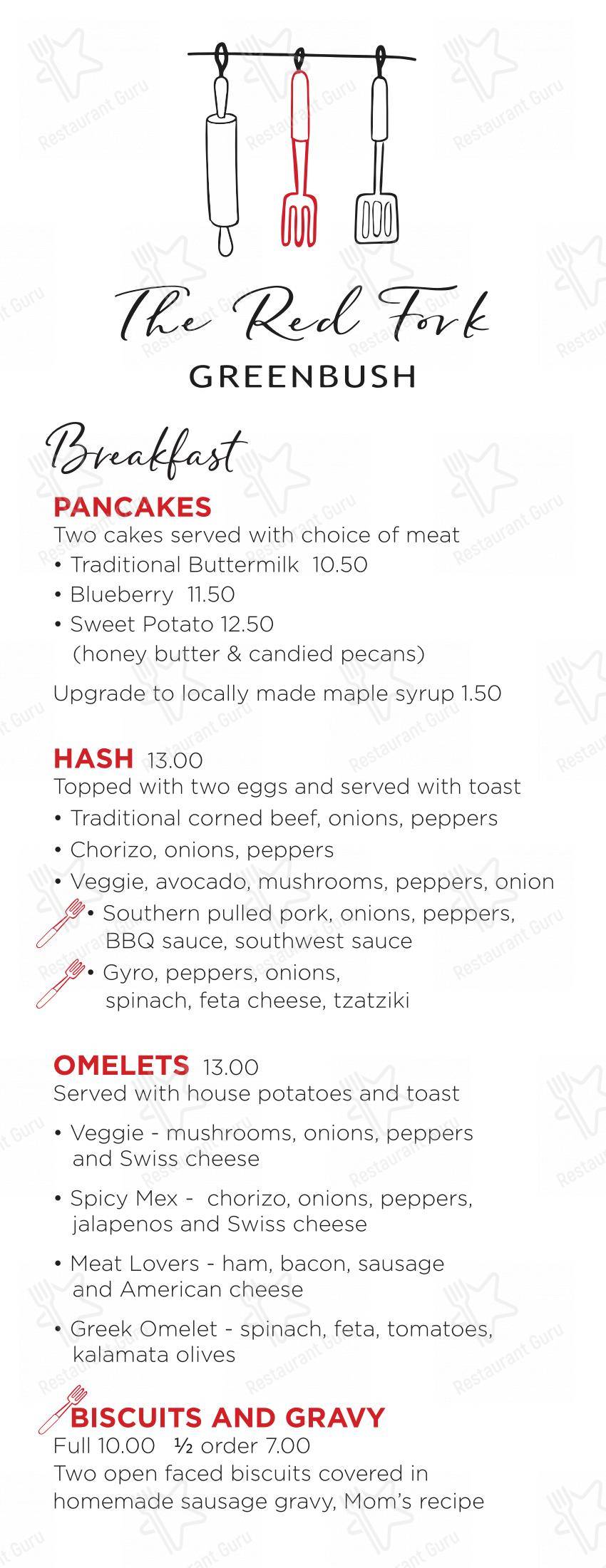 Menu at The Red Fork restaurant, Greenbush