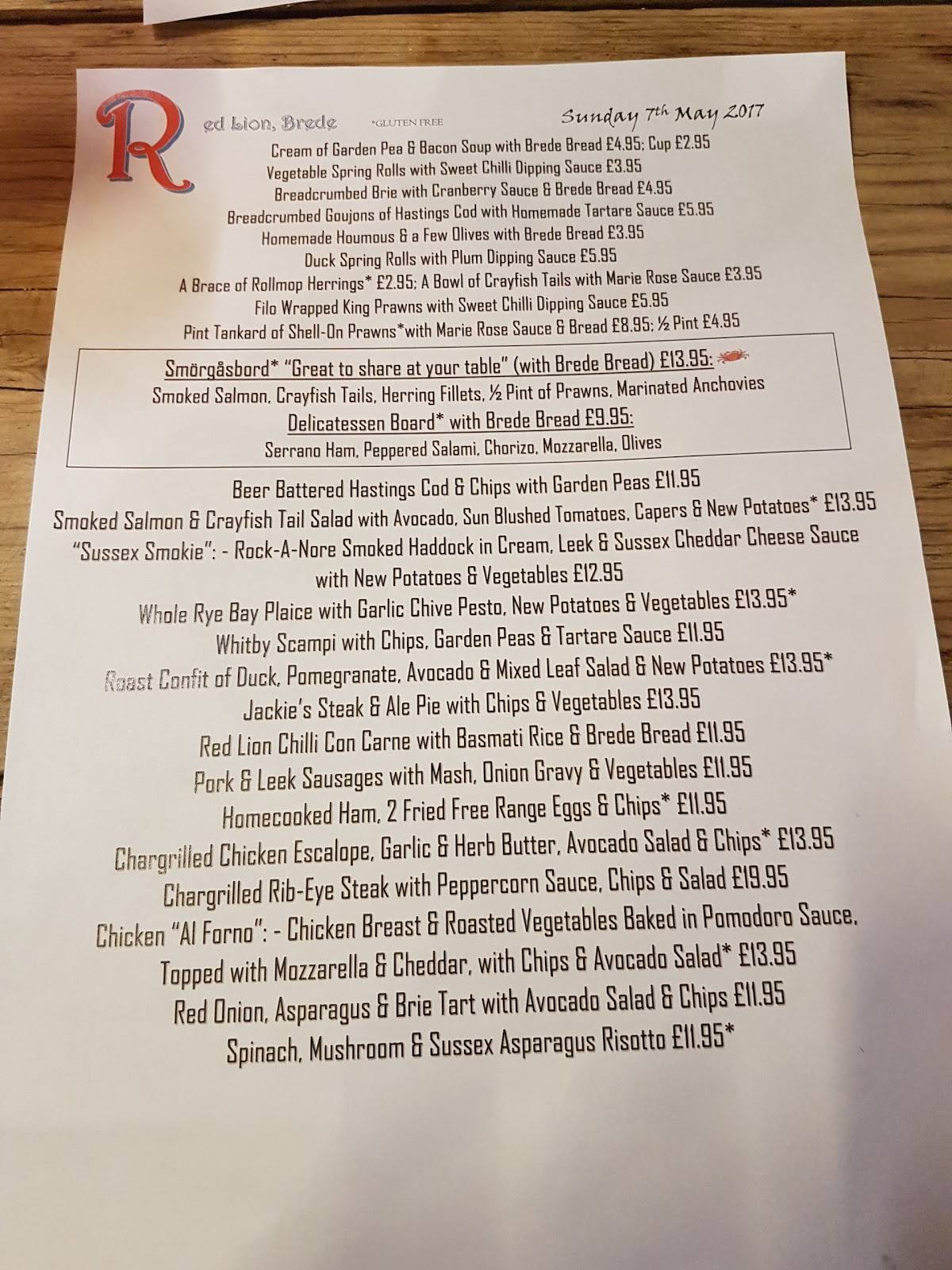 Menu at The Red Lion pub & bar, Broad Oak
