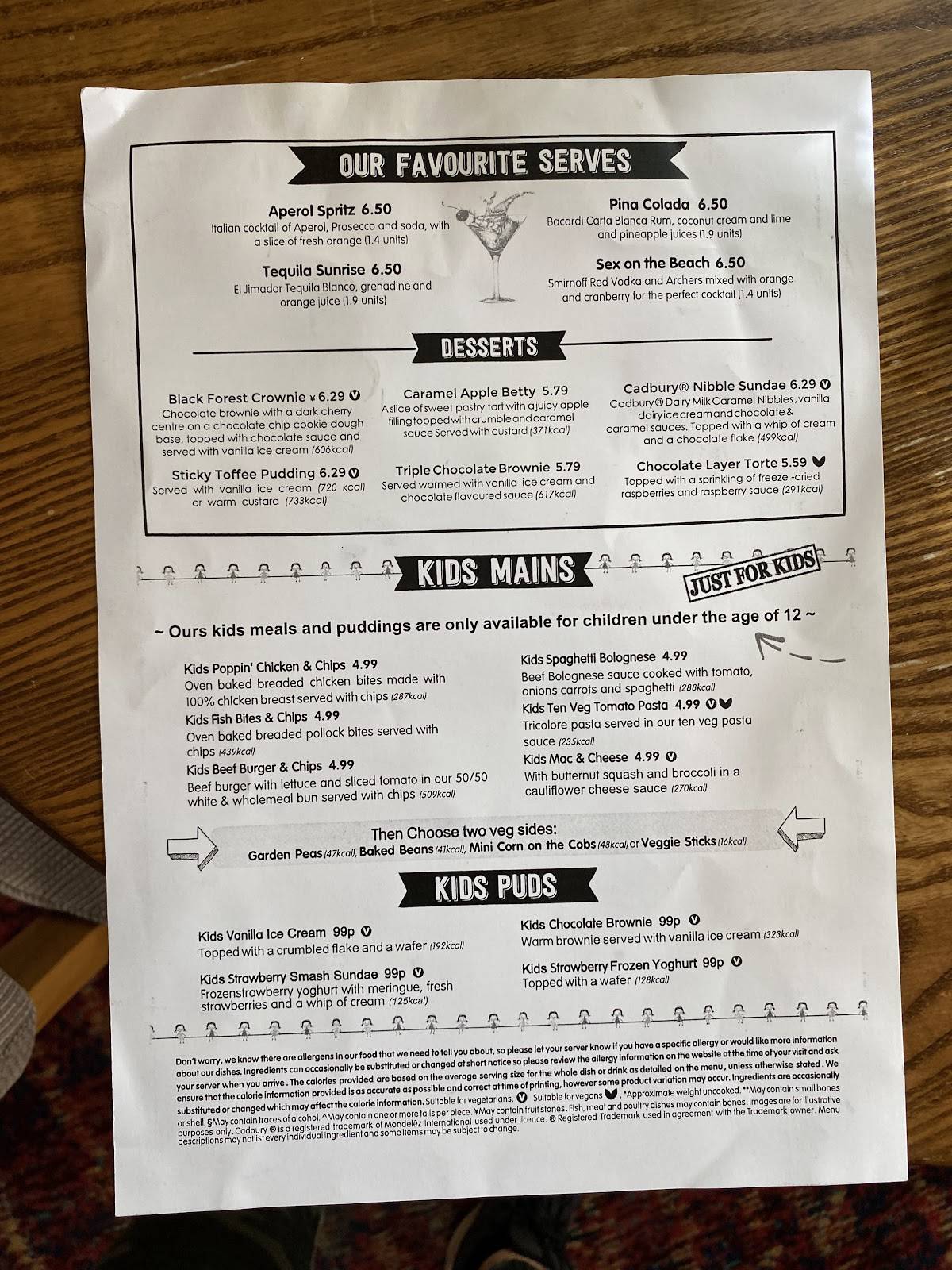 Menu at The Red Lion Table Table pub & bar, Stratford-upon-Avon, 1 ...