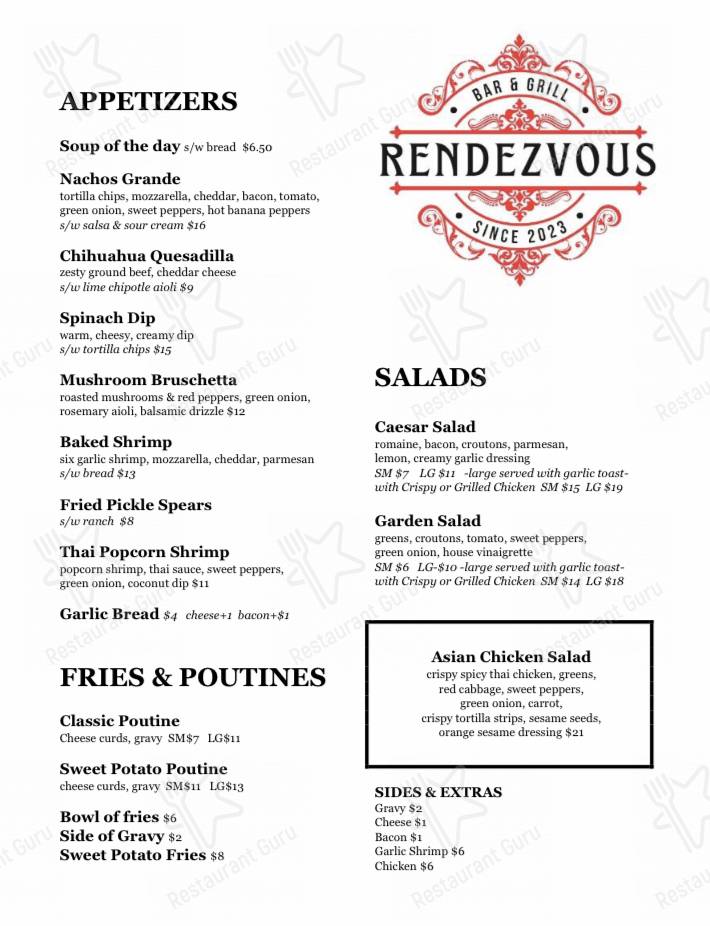 Menu at Rendezvous Bar & Grill Geraldton, Geraldton