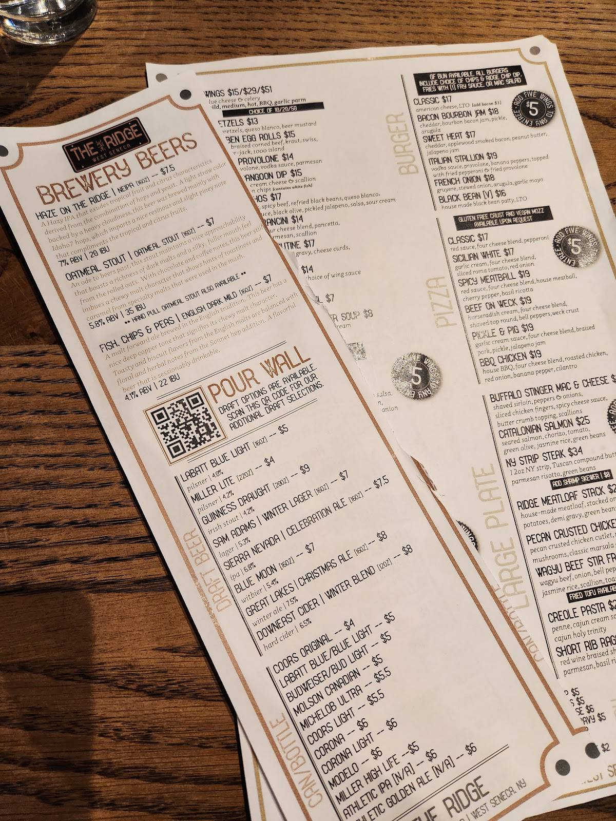 Menu at The Ridge West Seneca restaurant, West Seneca