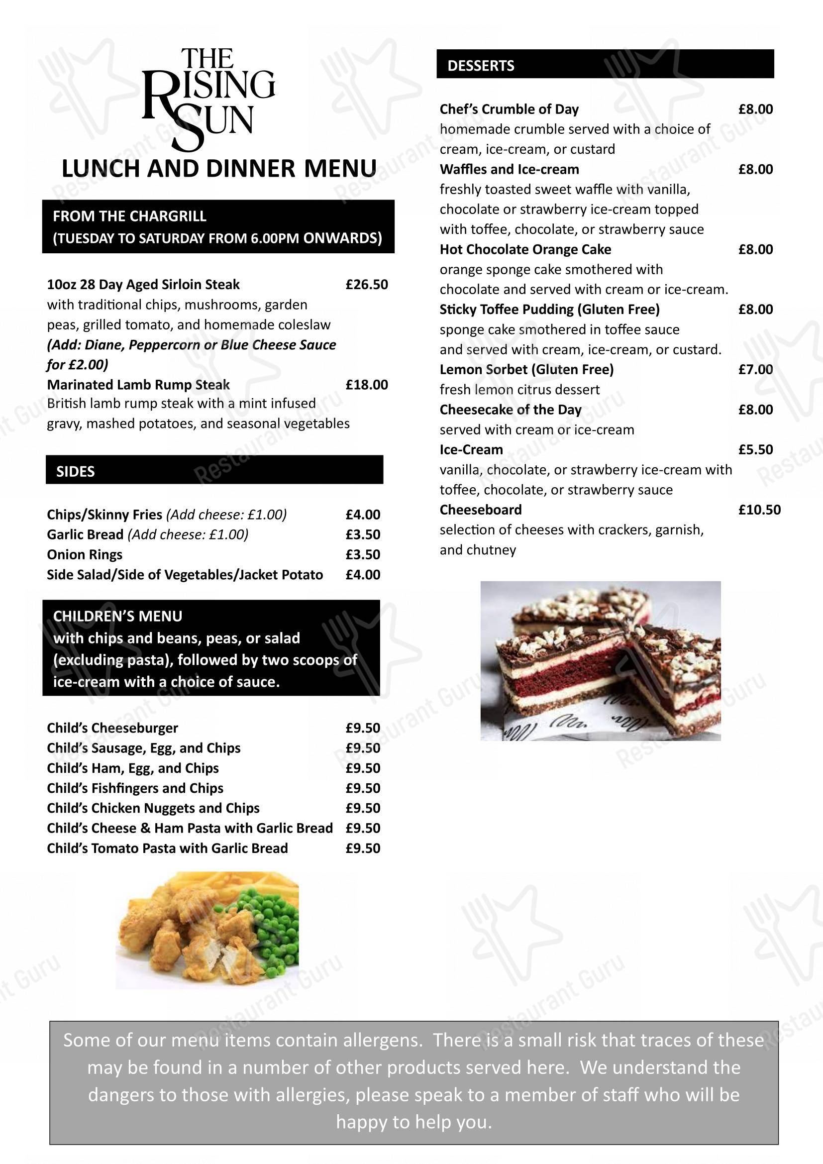 Menu at The Rising Sun pub & bar, Weston
