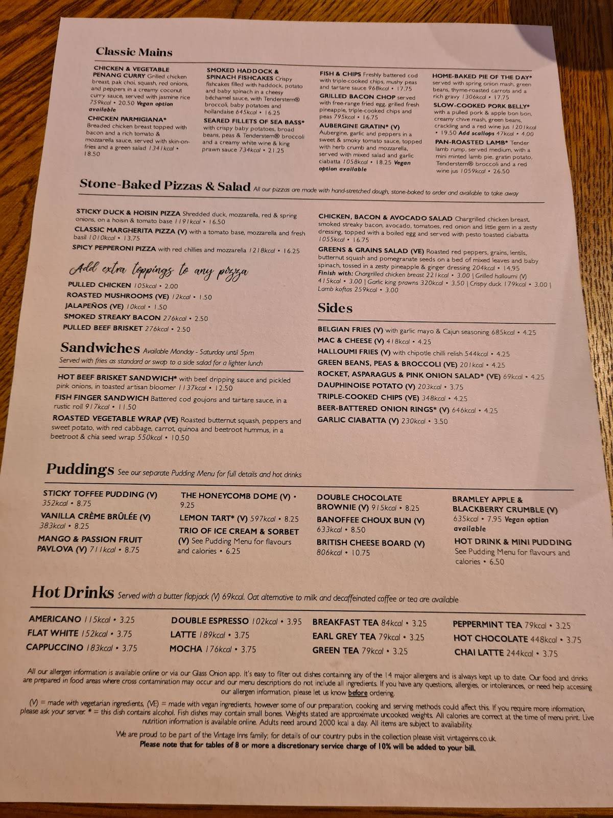Menu at The Robin Hood pub & bar, Droitwich Spa