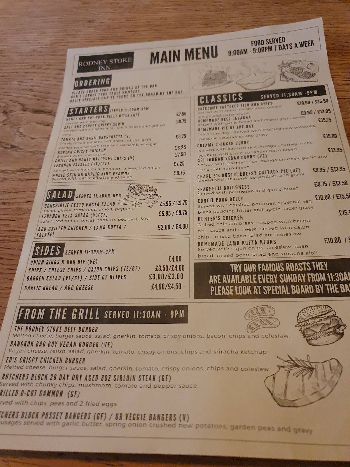 Menu at The Rodney Stoke Inn pub & bar, Rodney Stoke
