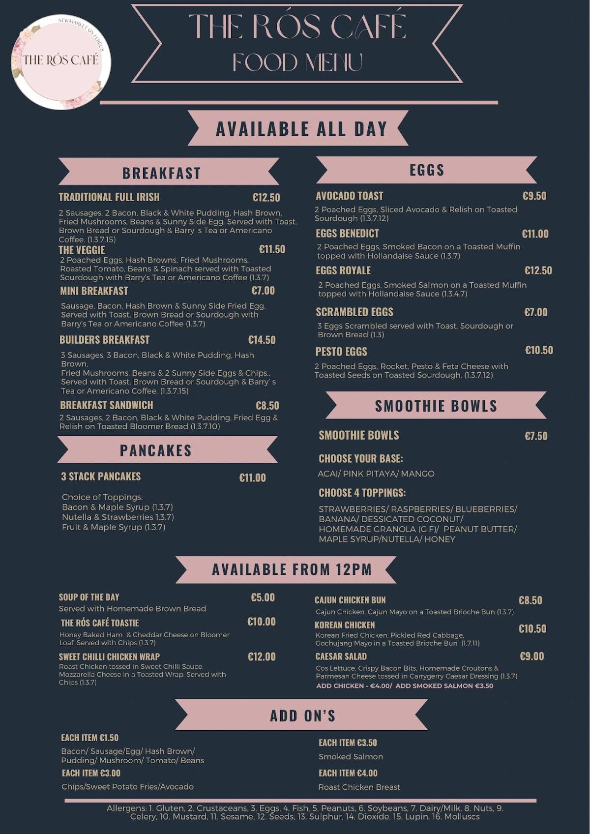 Menu at The Rós Café cafe, Newmarket on Fergus