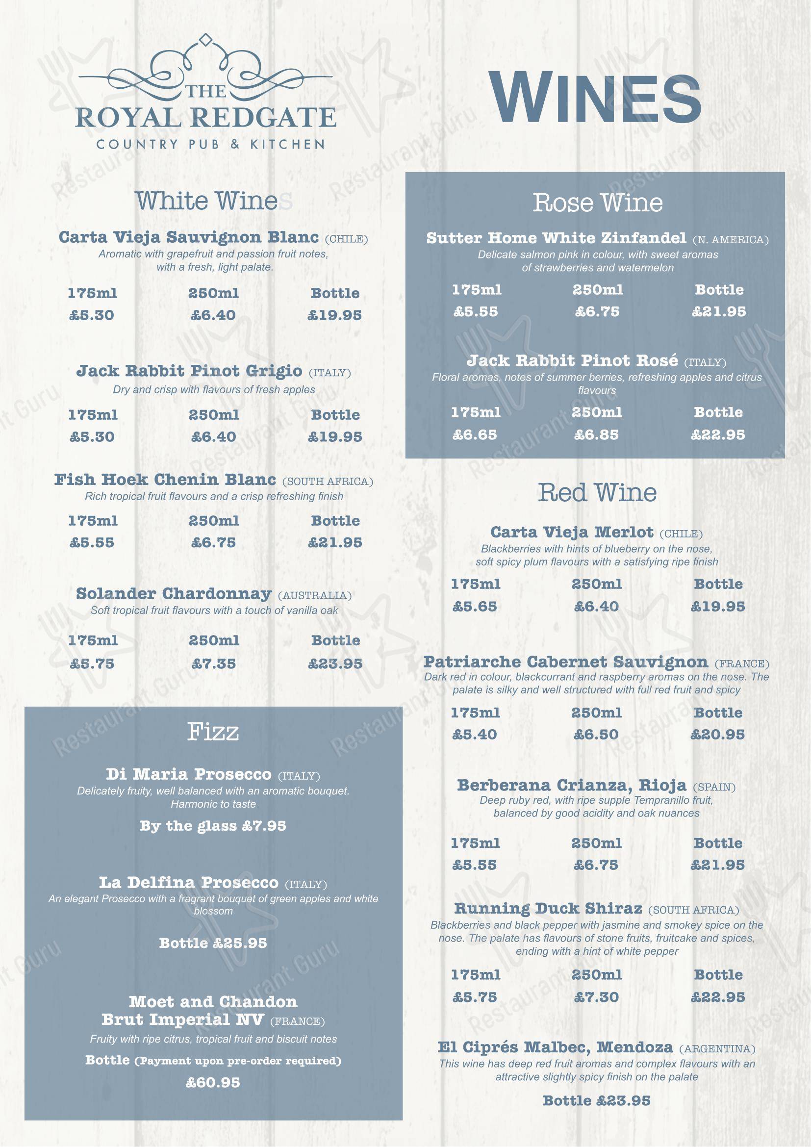 Menu at The Royal Redgate pub & bar, Nuneaton, Watling St