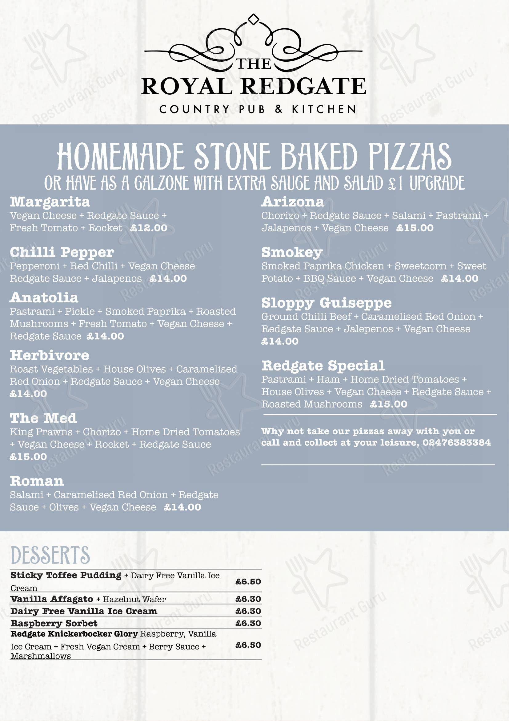 Menu at The Royal Redgate pub & bar, Nuneaton, Watling St