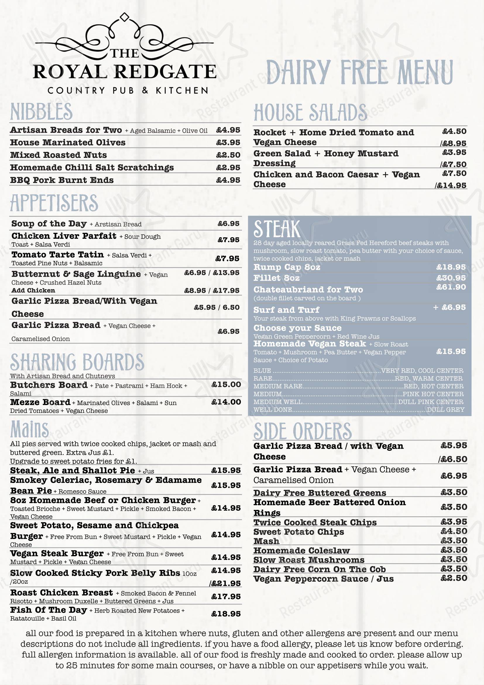 Menu at The Royal Redgate pub & bar, Nuneaton, Watling St