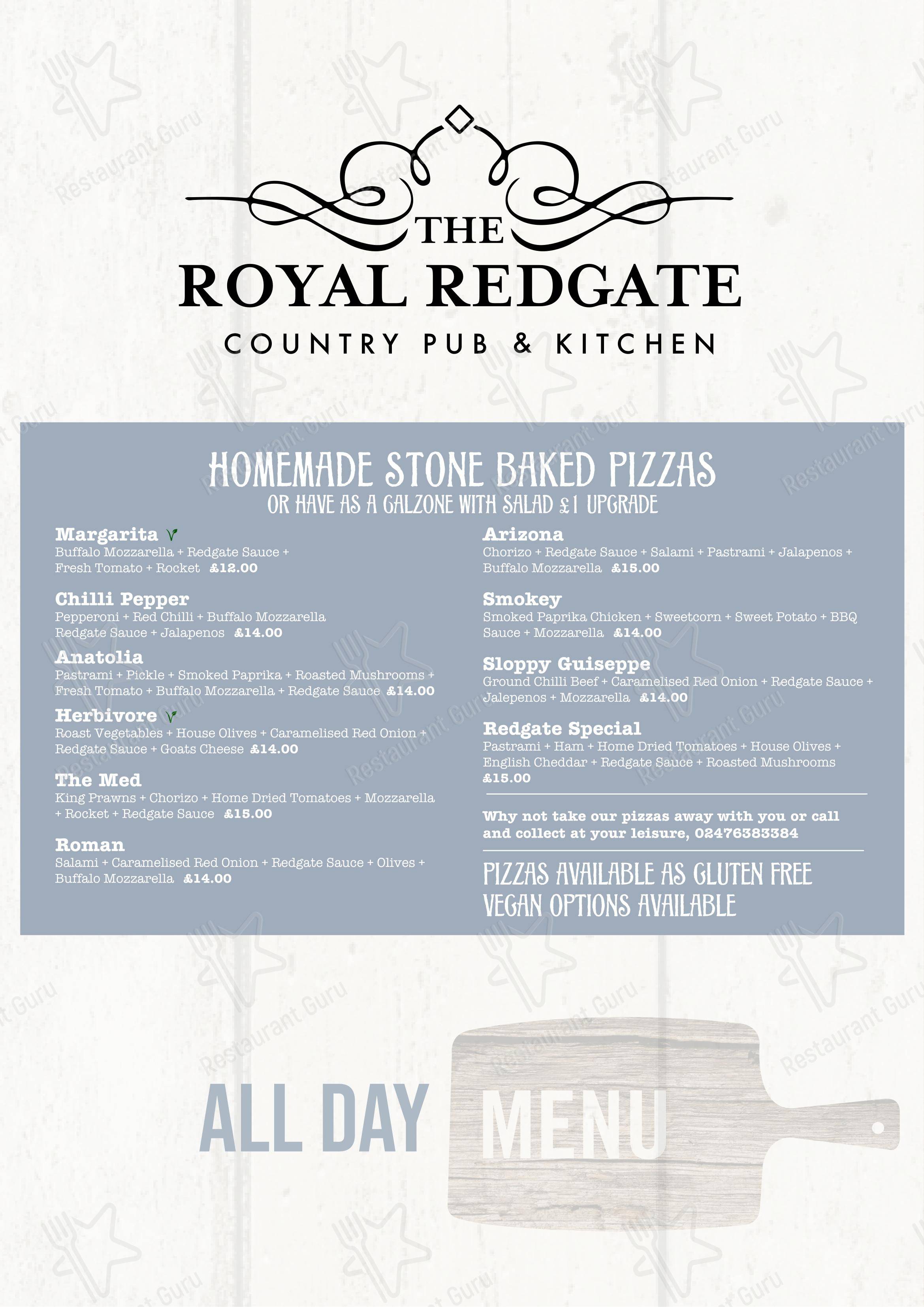 Menu at The Royal Redgate pub & bar, Nuneaton, Watling St