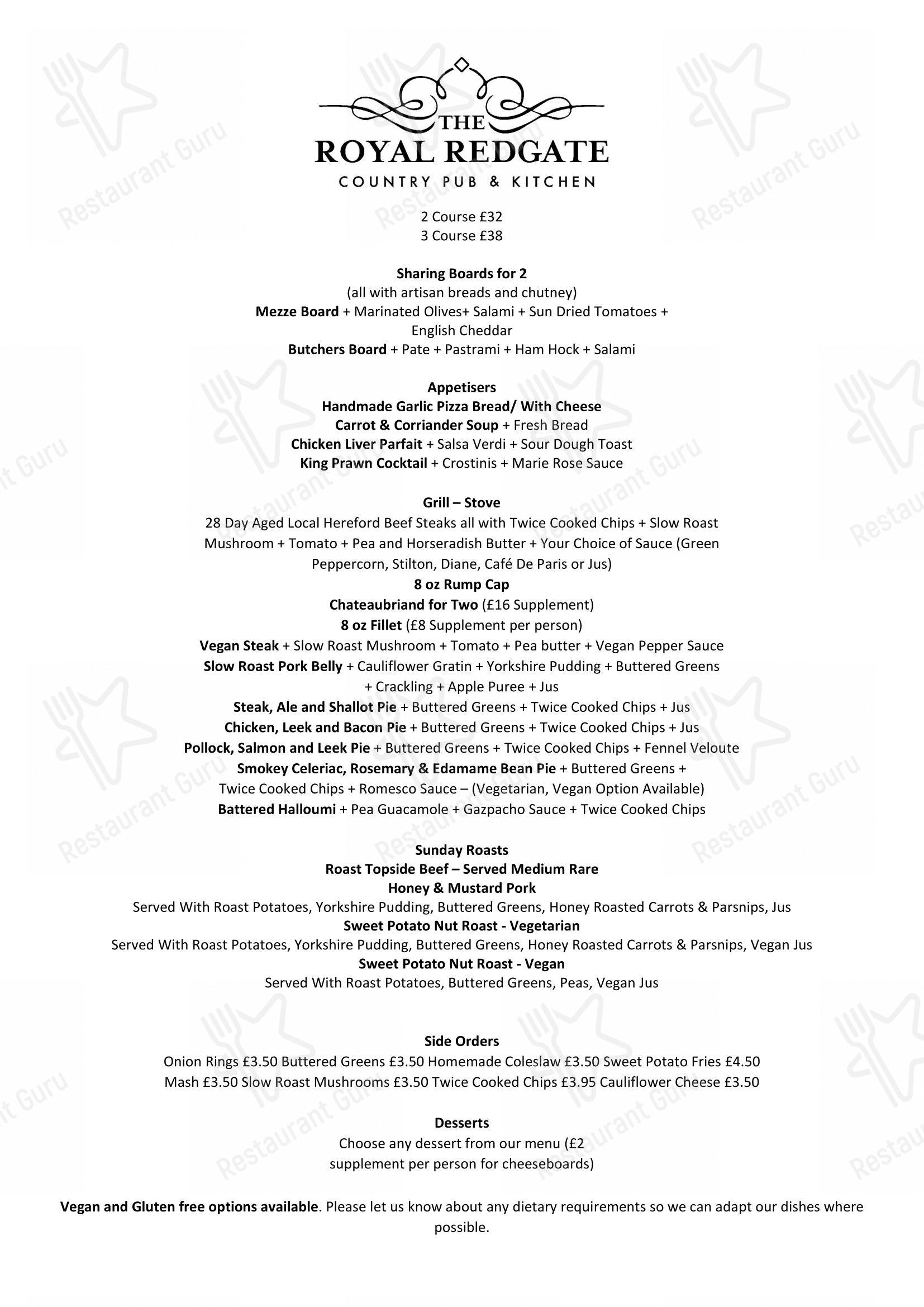 Menu at The Royal Redgate pub & bar, Nuneaton, Watling St