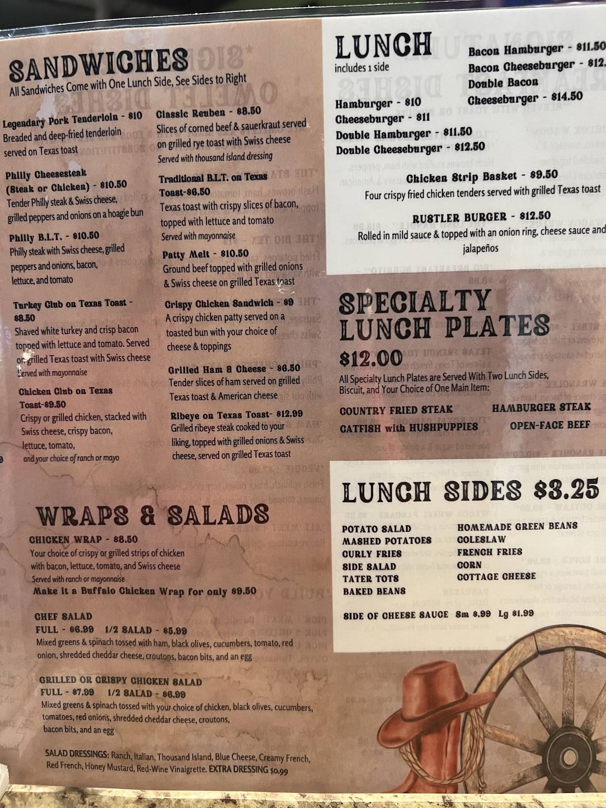Menu at The Rustler Cafe, Pilot Knob, 306 Hwy 221