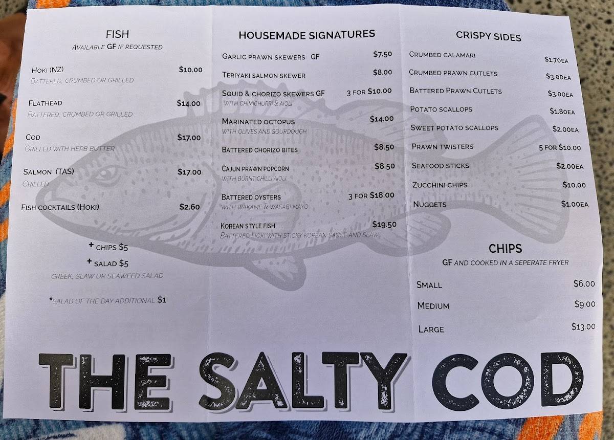 Menu at The Salty Cod restaurant, Bateau Bay