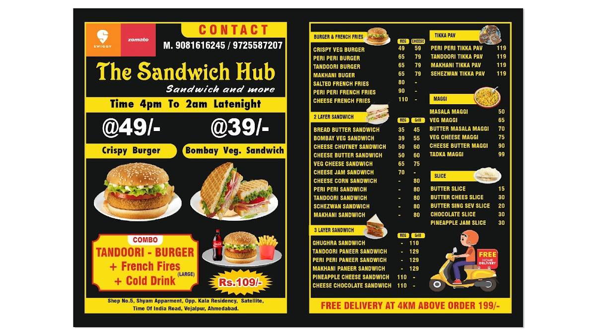 Menu at The Sandwich Hub, Ahmedabad, shop no 155