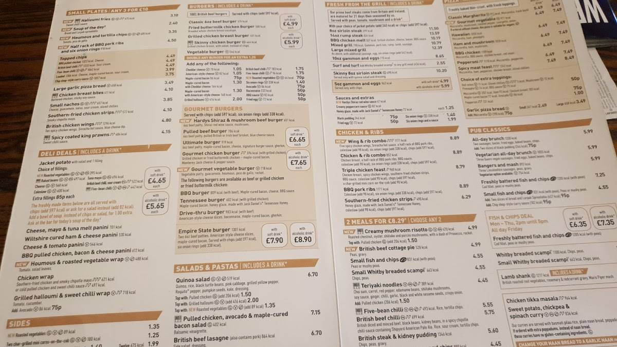 Menu at The Sawyers Arms - JD Wetherspoon pub & bar, Exeter