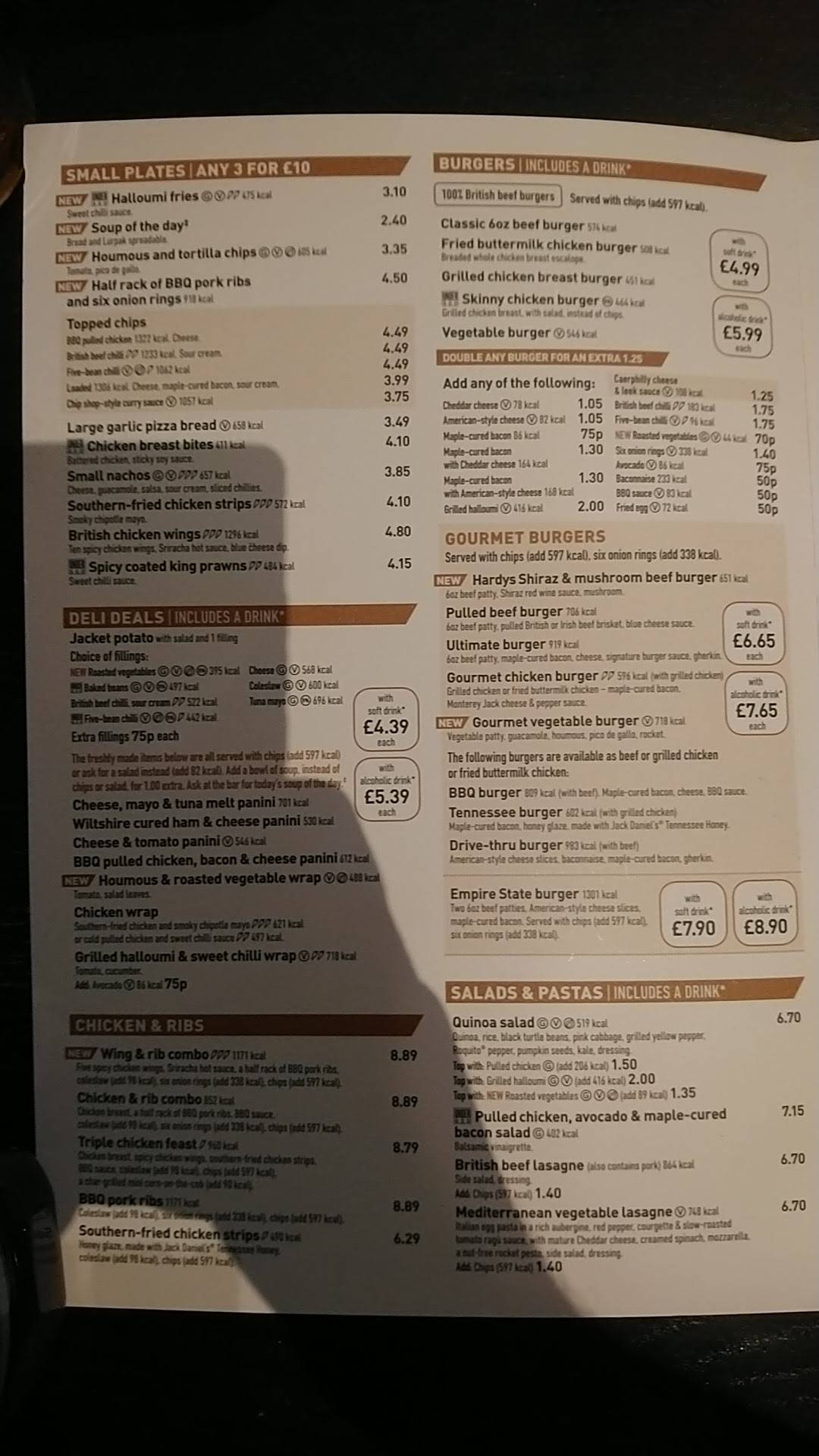 Menu at The Sawyers Arms - JD Wetherspoon pub & bar, Exeter