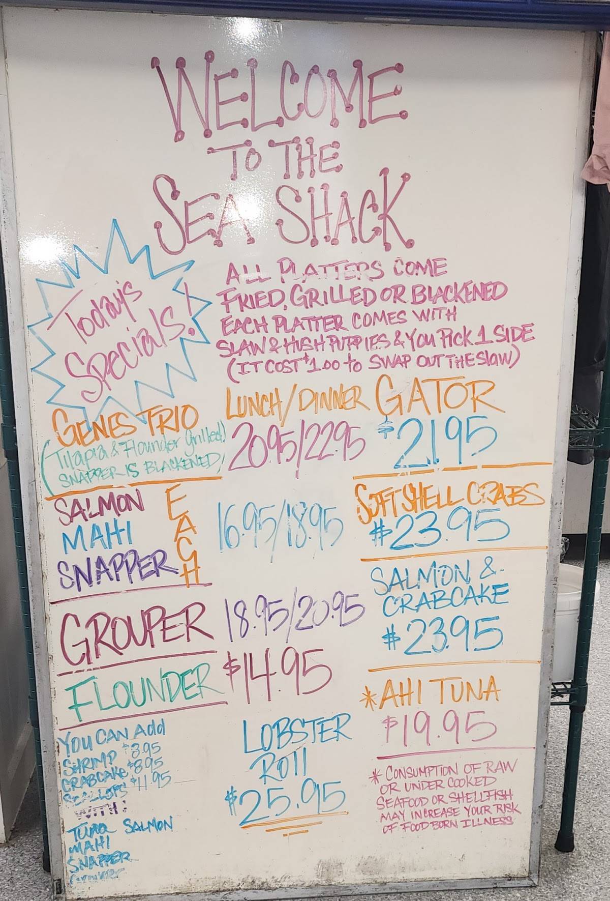 Menu at The Sea Shack restaurant, Hilton Head Island