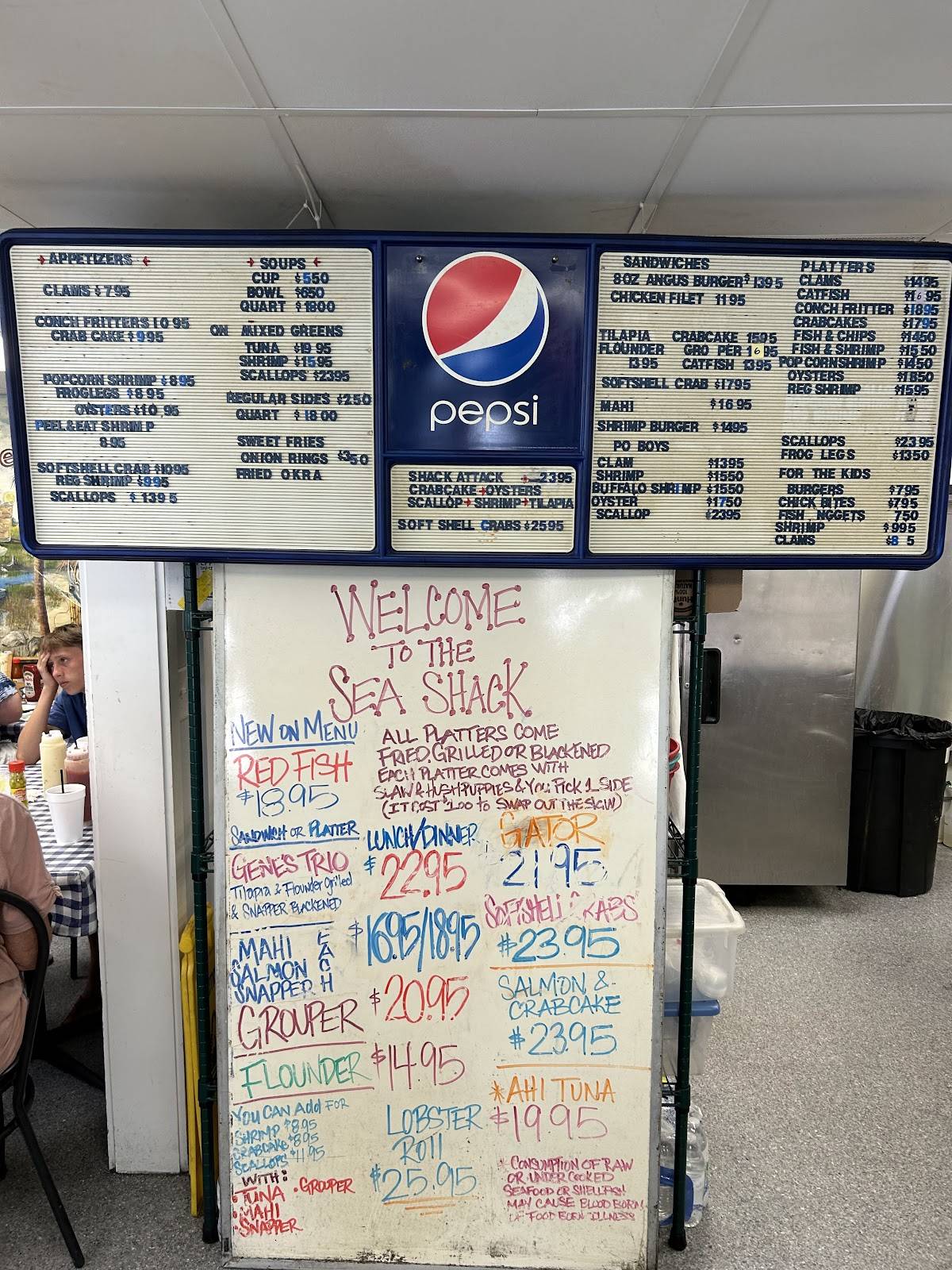 Menu at The Sea Shack restaurant, Hilton Head Island
