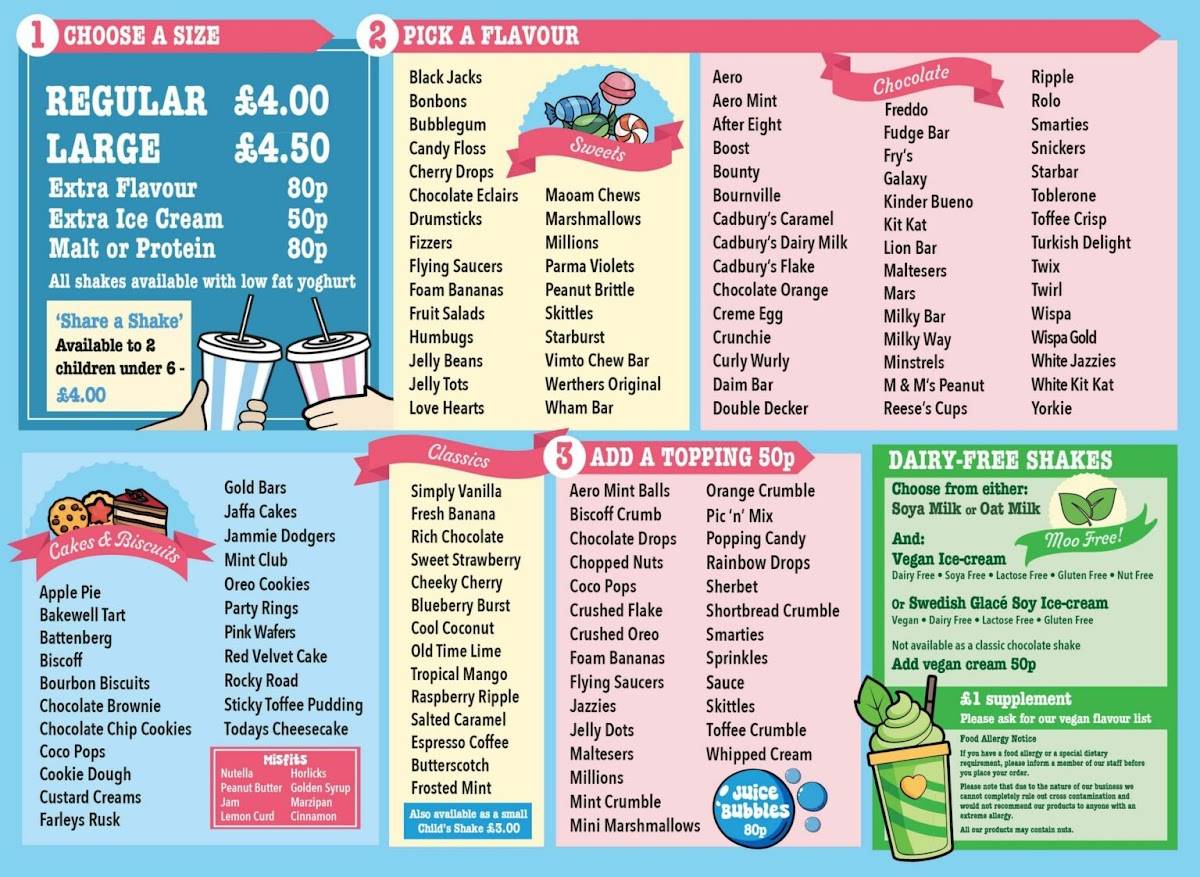 Menu at The Shake & Sweet Shop Witney cafe, Witney