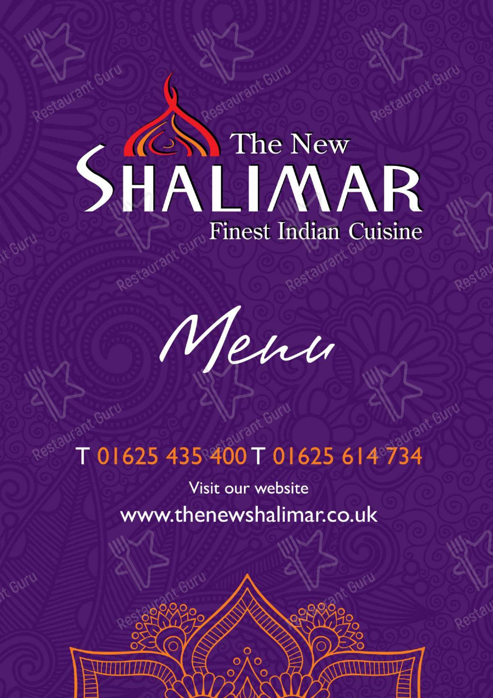 Menu at The Shalimar Restaurant, Macclesfield