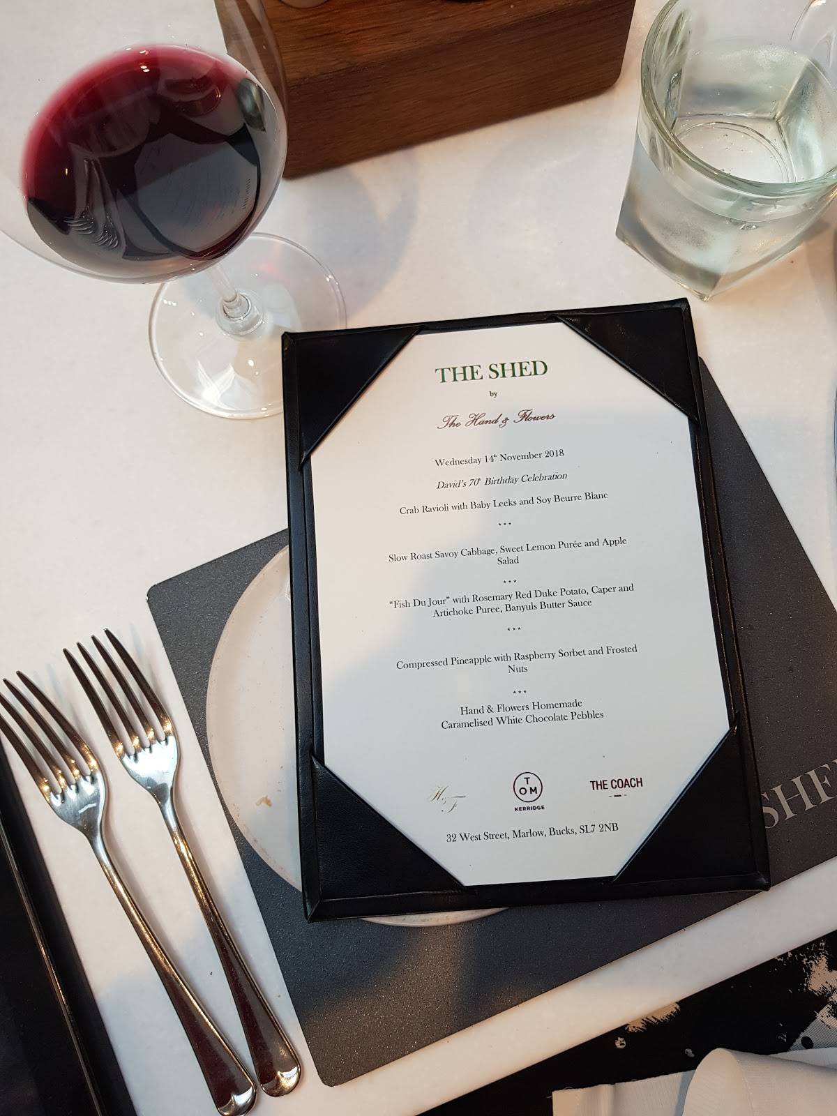 Menu at The Shed restaurant, Marlow