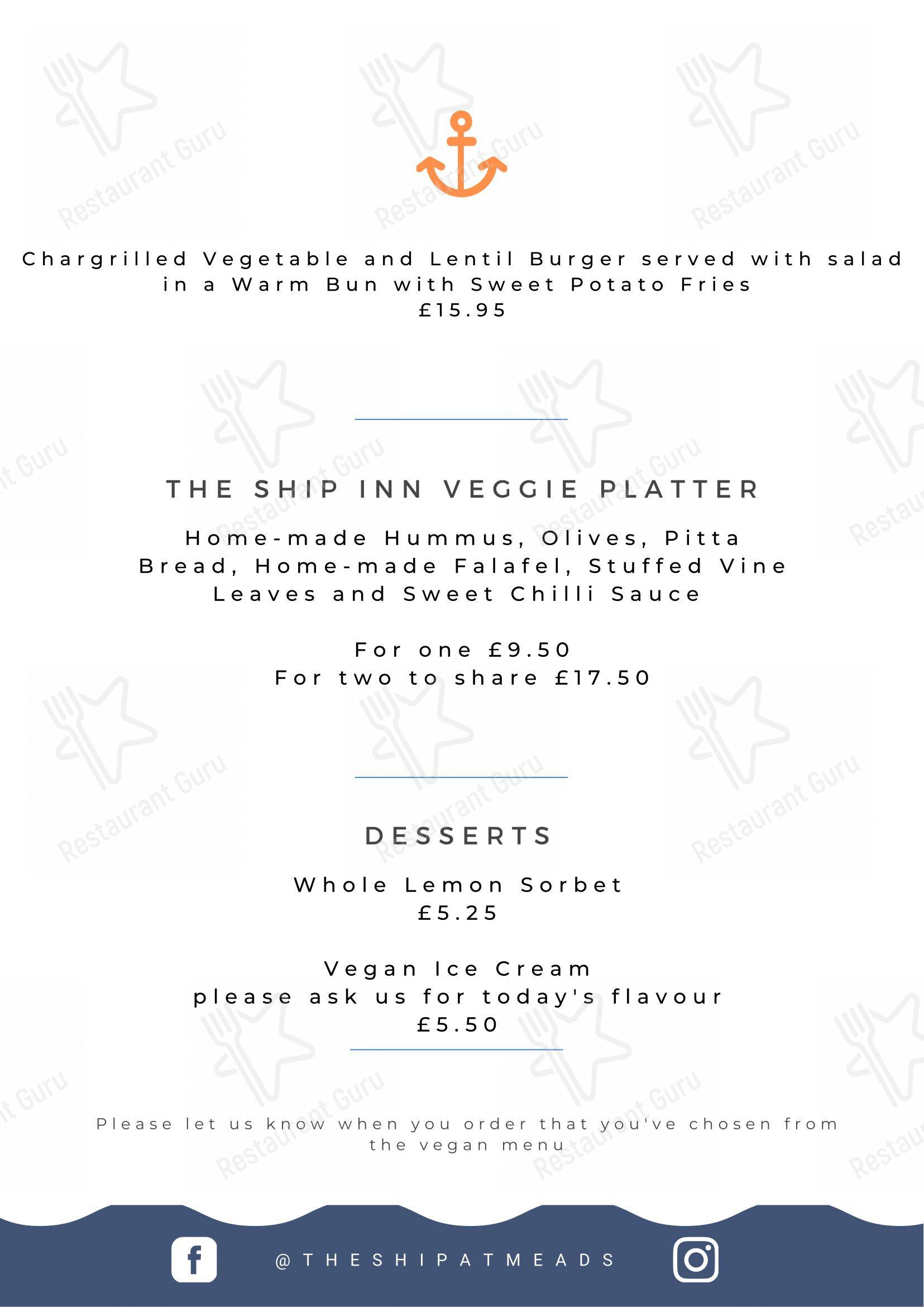 Menu at The Ship Inn pub & bar, Eastbourne, 33-35 Meads St