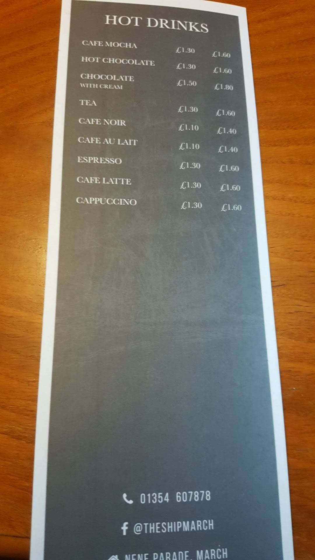 Menu at The Ship Inn pub & bar, March