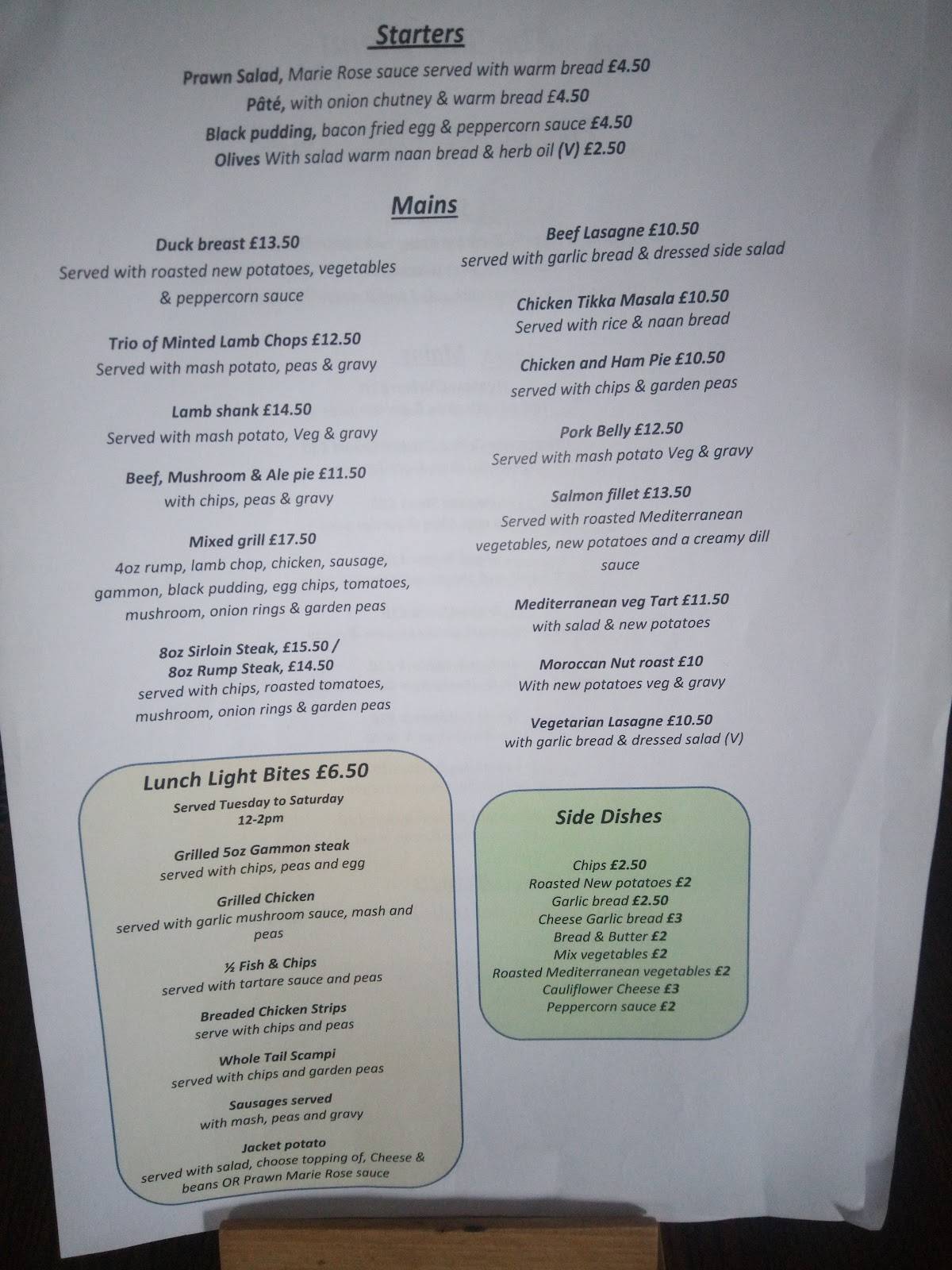 Menu at The Ship Inn pub & bar, Tean, Cheadle Rd