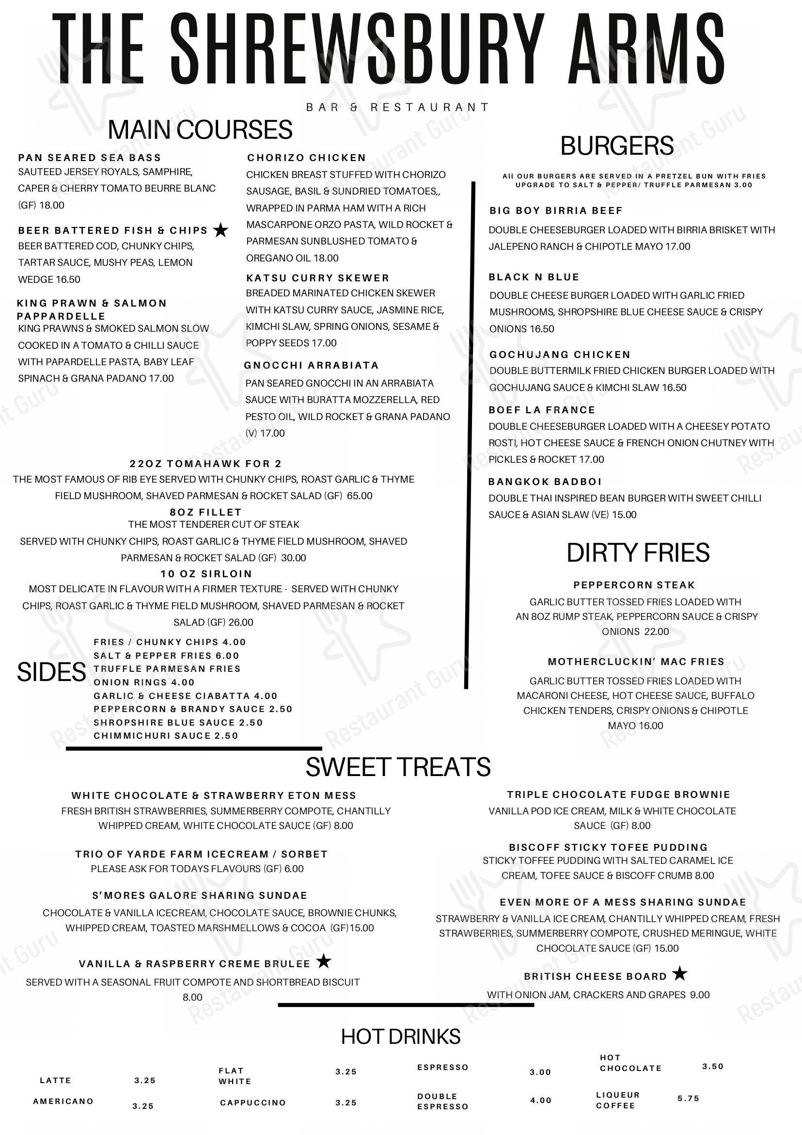 Menu at The Shrewsbury Arms pub & bar, Albrighton, 70 High St
