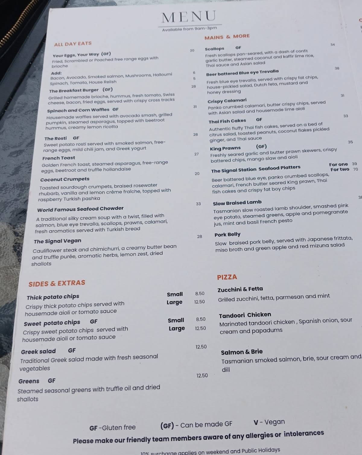 Menu at The Signal Station Restaurant, Mount Nelson