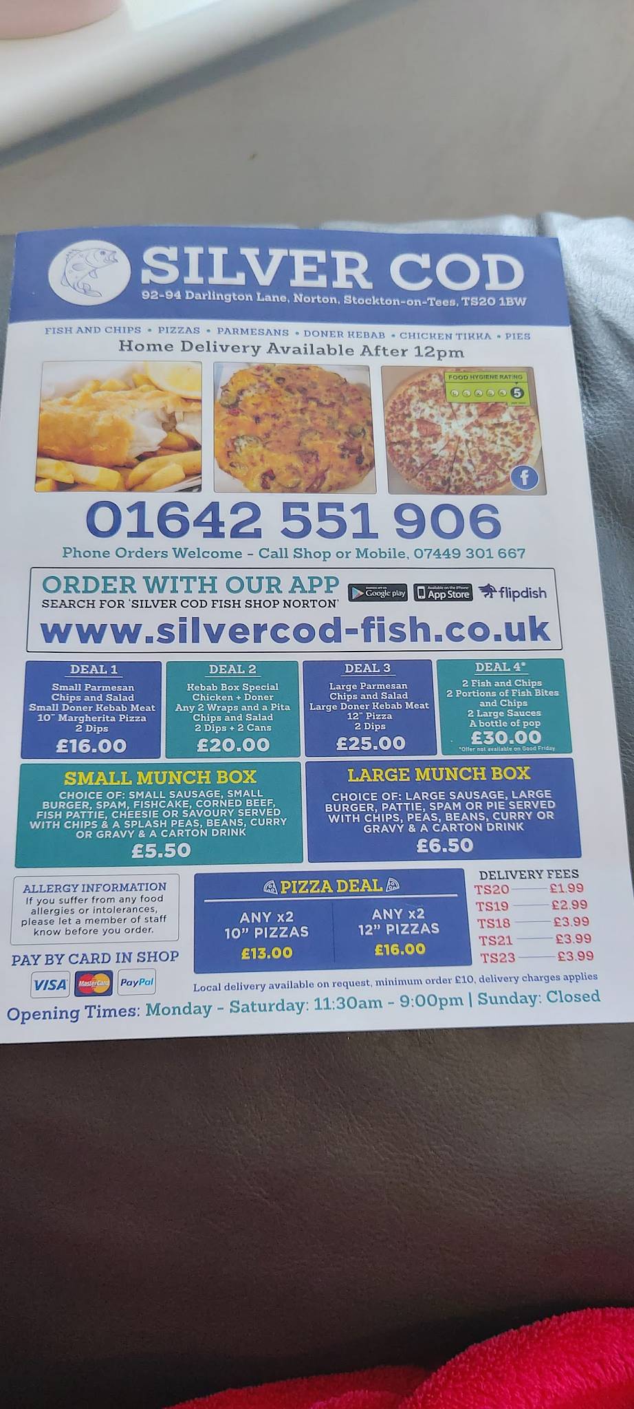 Menu at The Silver Cod restaurant, Stockton-on-Tees