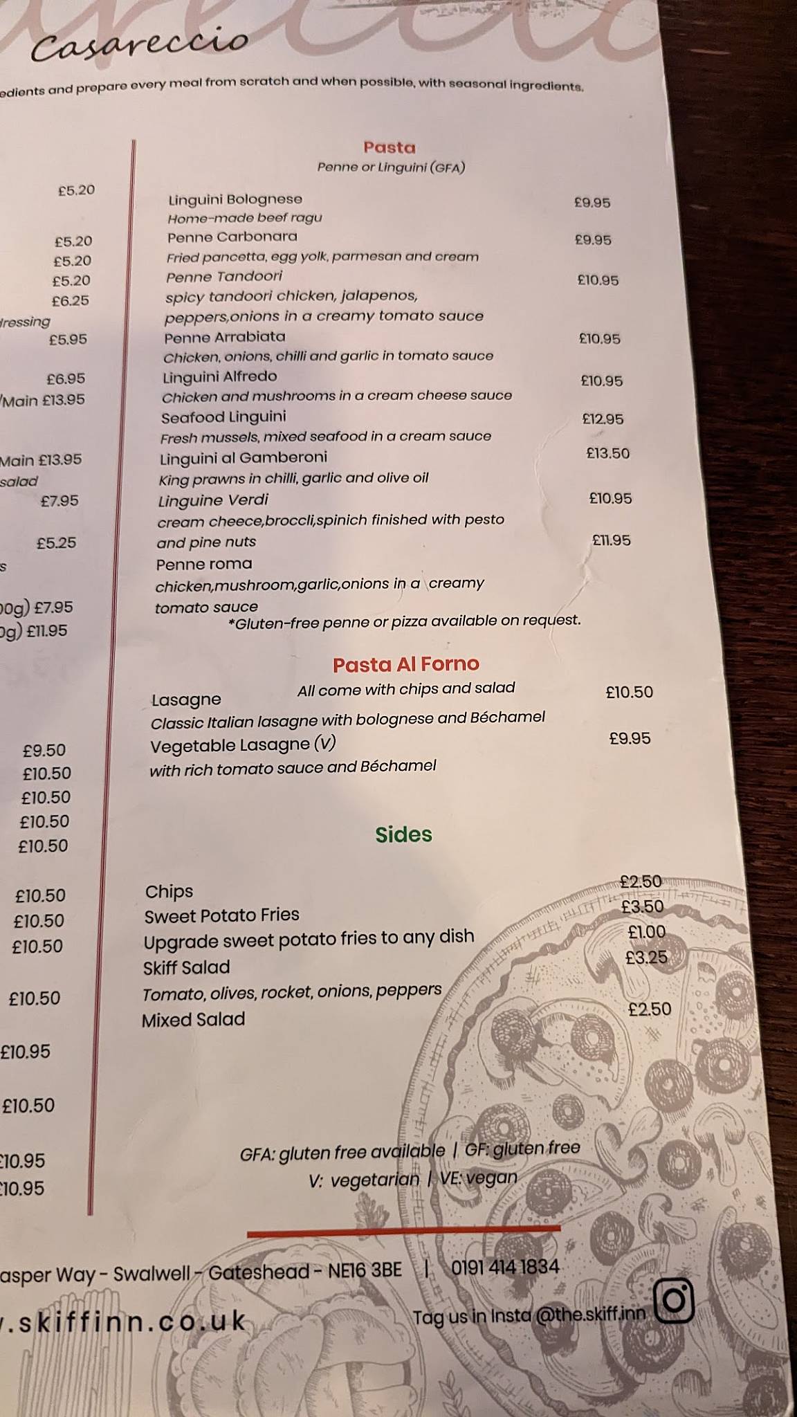 Menu at The Skiff Inn pub & bar, Newcastle upon Tyne