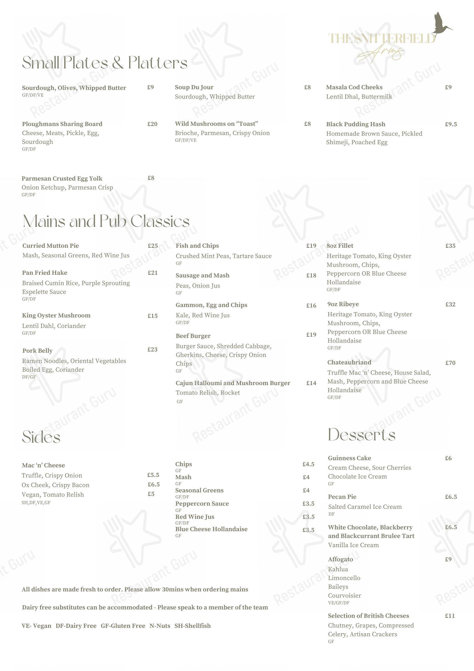 Menu at The Snitterfield Arms pub & bar, Stratford-upon-Avon