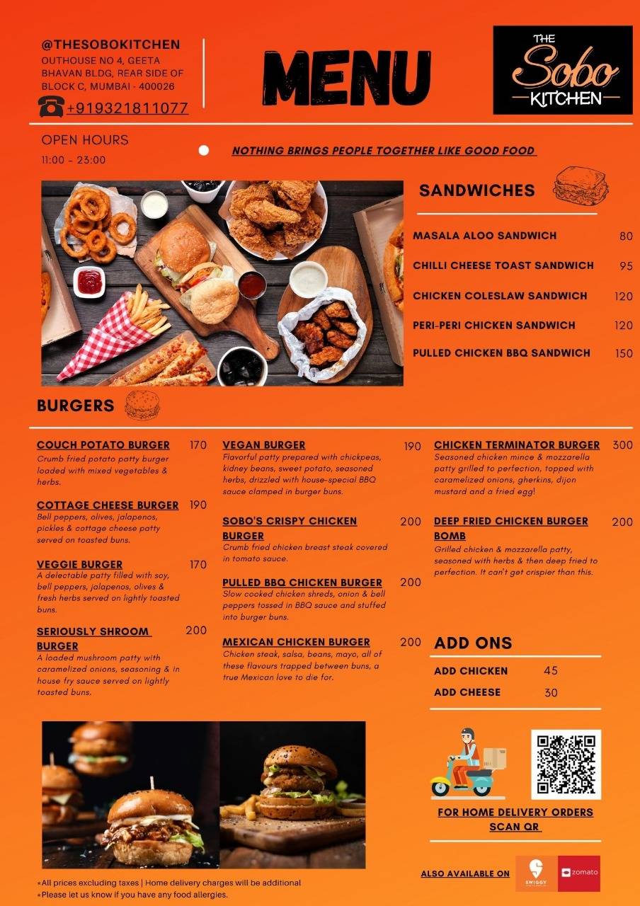 Menu at The Sobo Kitchen, Mumbai, Outhouse No 4