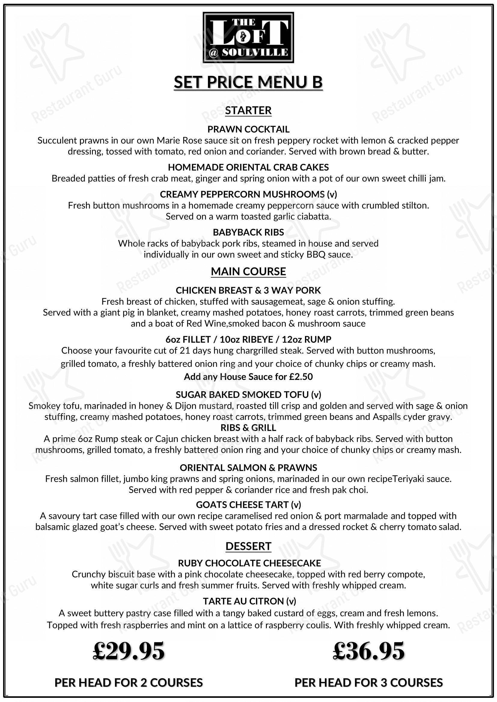 Menu at The Soulville Steakhouse, Nottingham